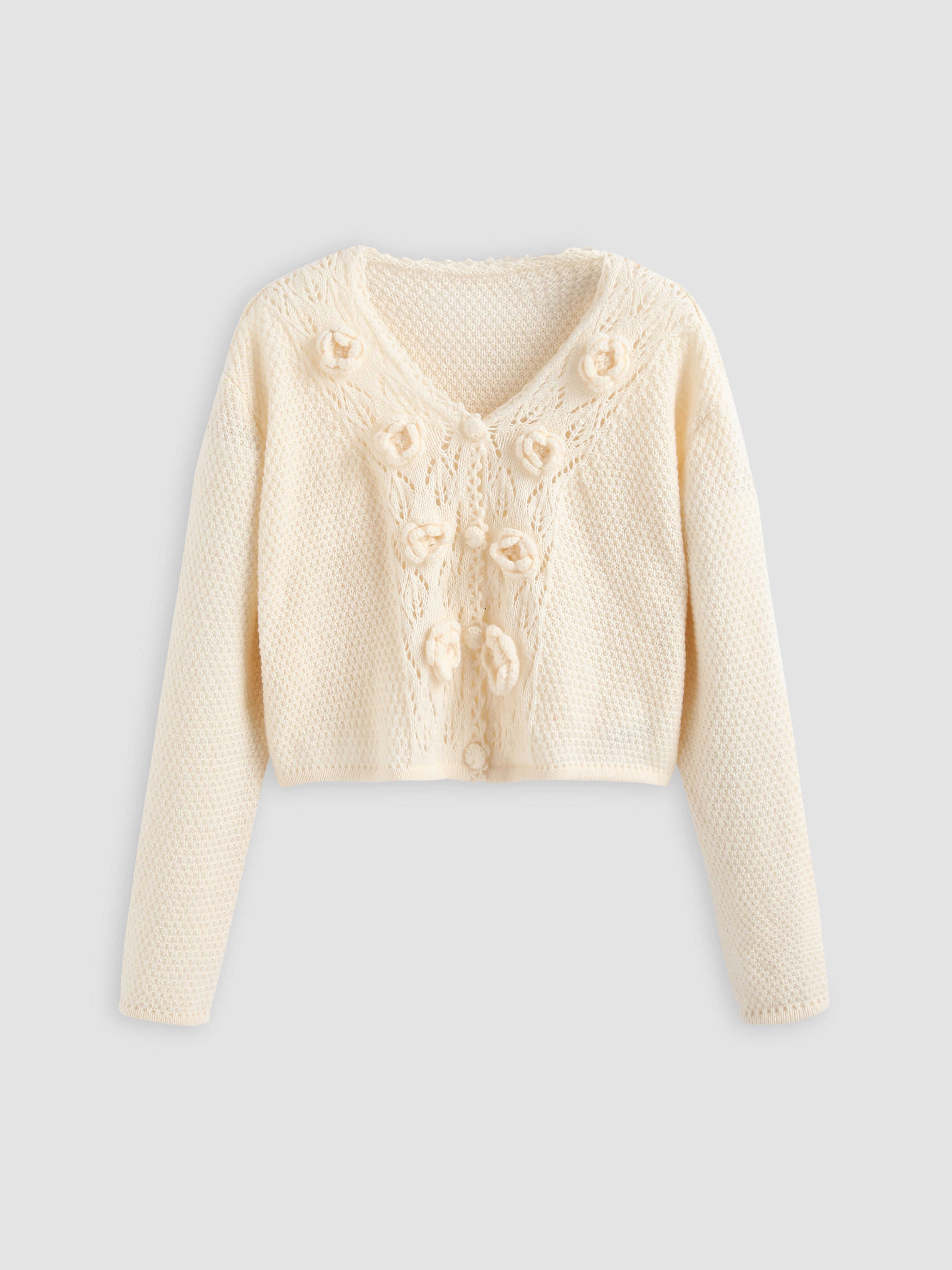3D Flower Texture Cardigan For School Daily Casual Coffee Shop Outdoor
