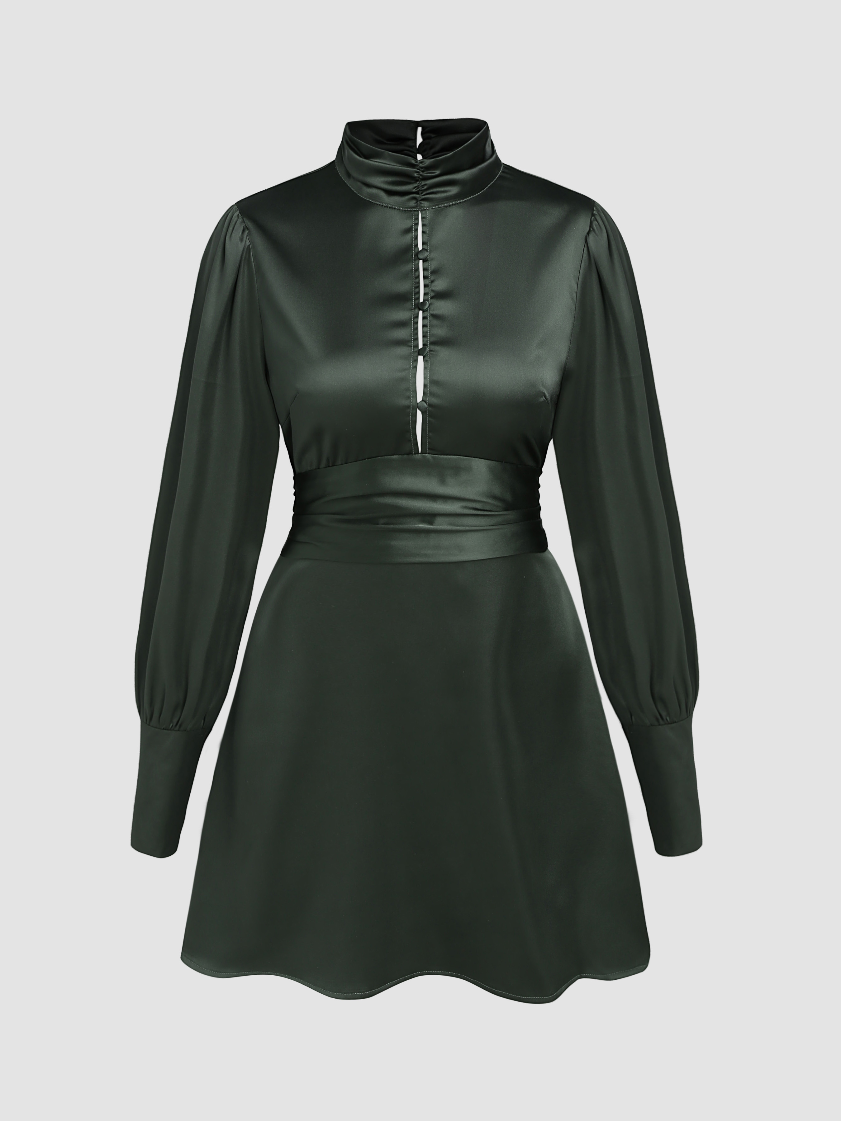 Satin Backless Button Up Dress - Cider