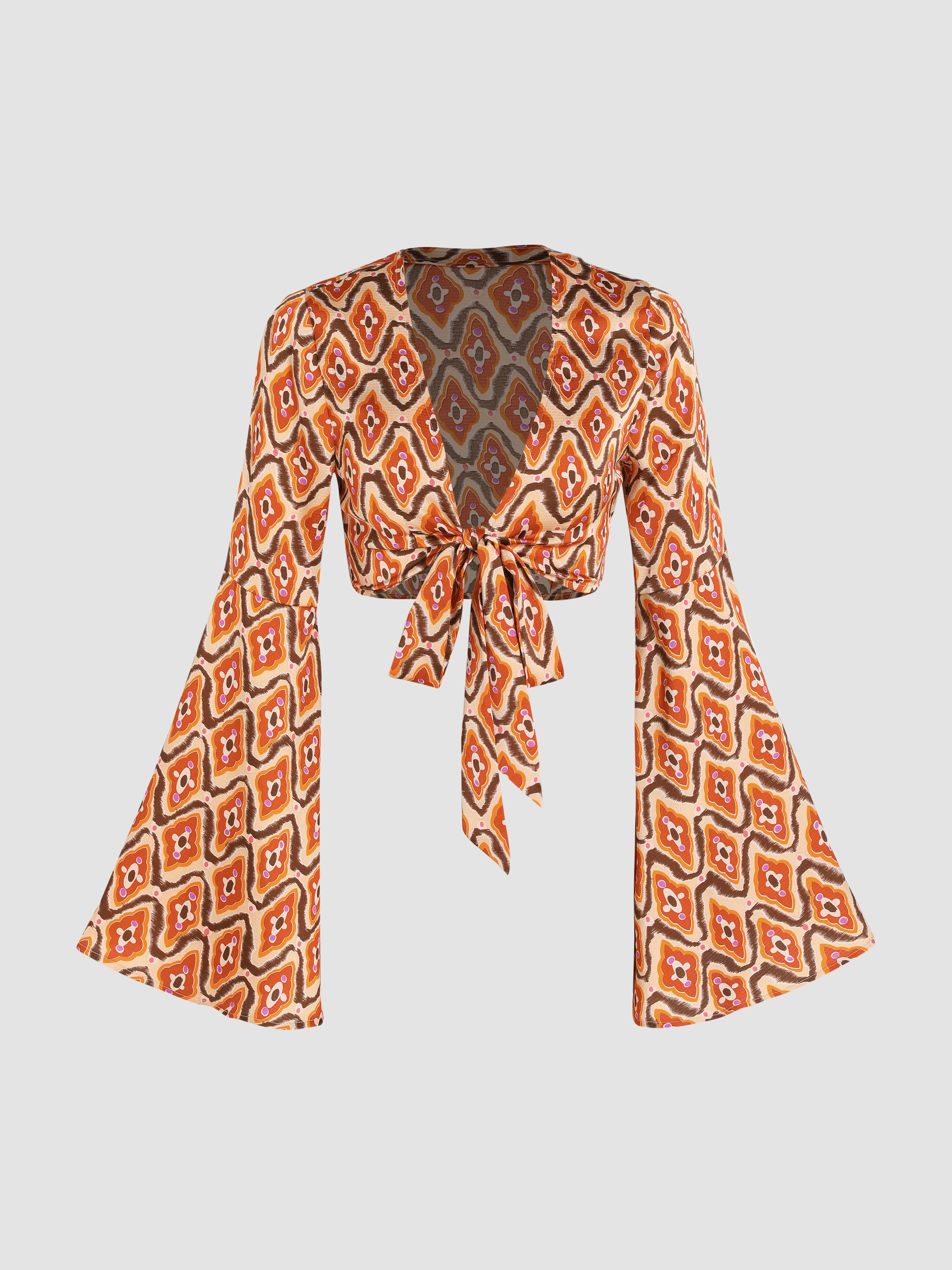 Satin Geometric Knotted Crop Top - Cider