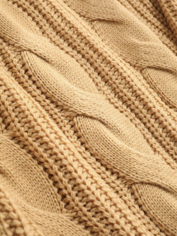 Cable Knit High Neck Cardigan For School Daily Casual Coffee Shop