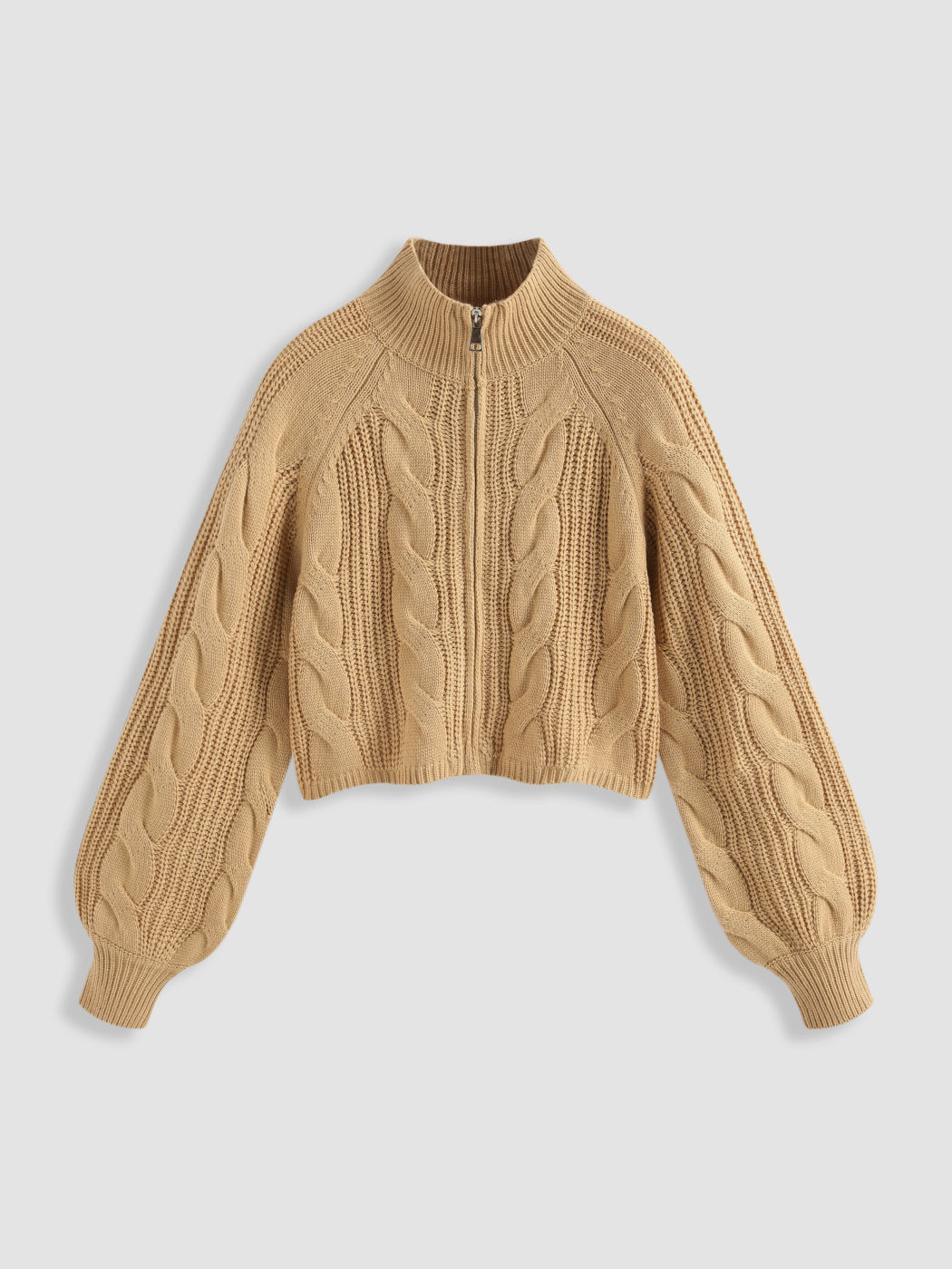 Cable Knit High Neck Cardigan For School Daily Casual Coffee Shop