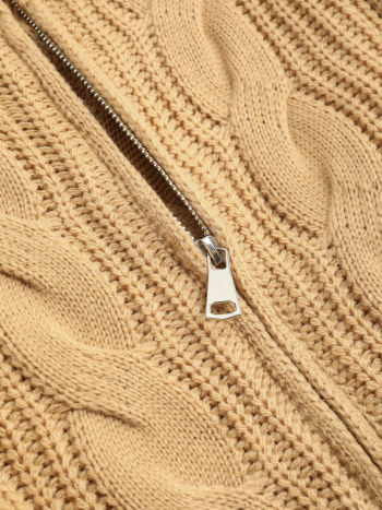 Cable Knit High Neck Cardigan For School Daily Casual Coffee Shop