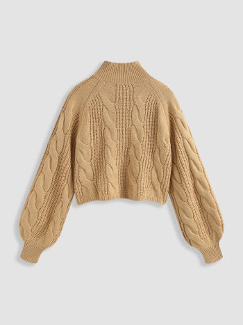 Cable Knit High Neck Cardigan For School Daily Casual Coffee Shop