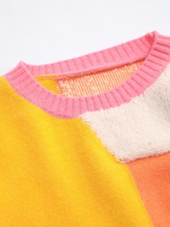 Color Patchwork Knit Sweater For School Daily Casual Vacation