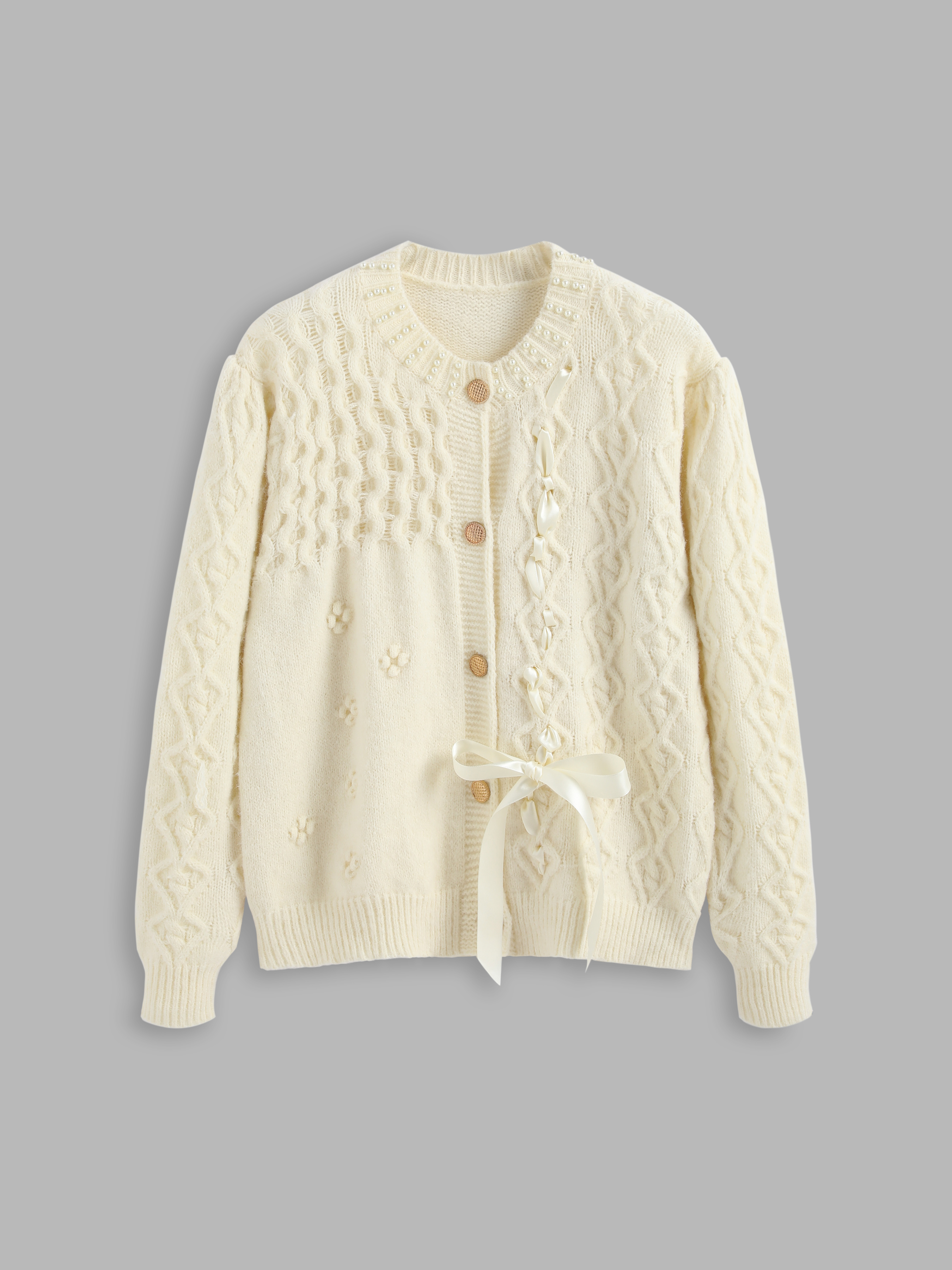 Solid Cable Knit Cardigan For School