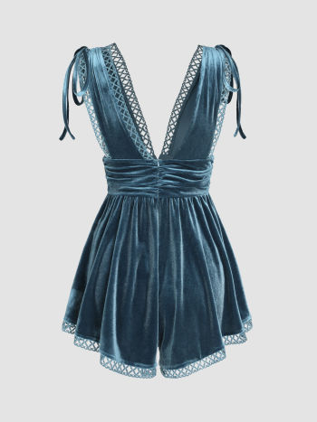 Velvet Deep V Drawstring Playsuit For Music Festival/Live House Party ...