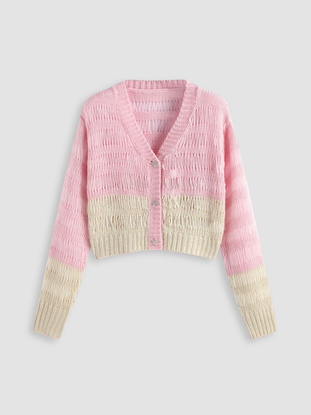 Barbiecore Knit Fabric Two Tone Button Up Knitted Cardigan For Daily ...