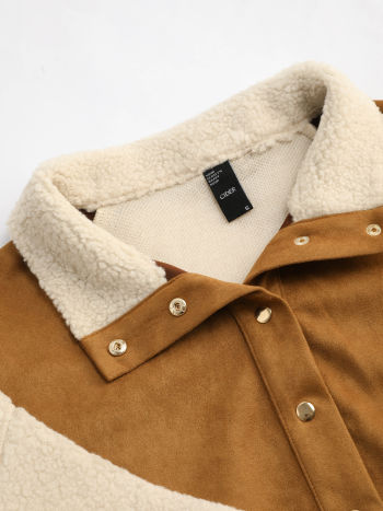 Fleece Patchy Oversized Button Up Sweatshirt For School Daily Casual Home