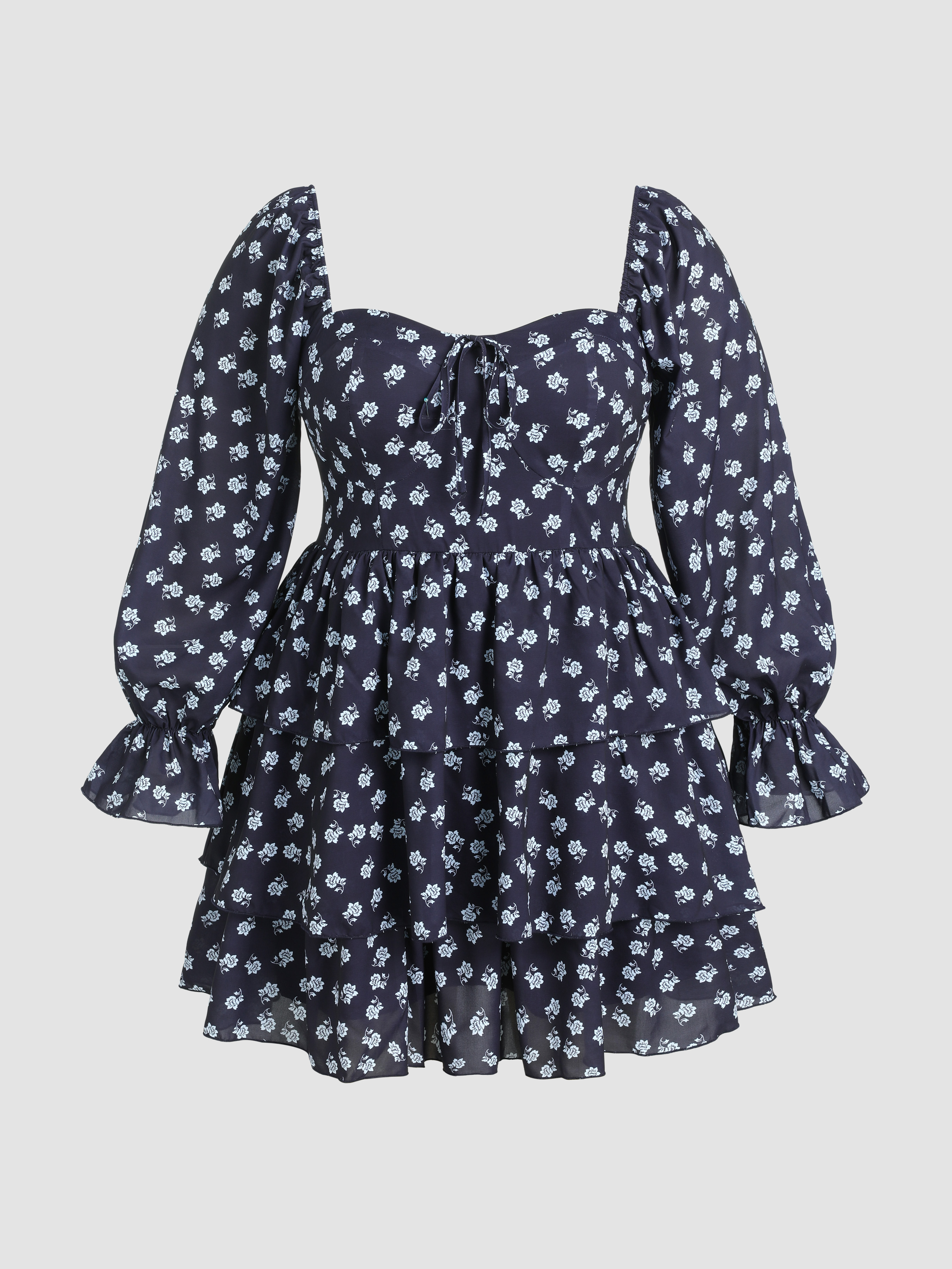 Curve And Plus Knotted Floral Mini Dress For Date Vacation Holiday