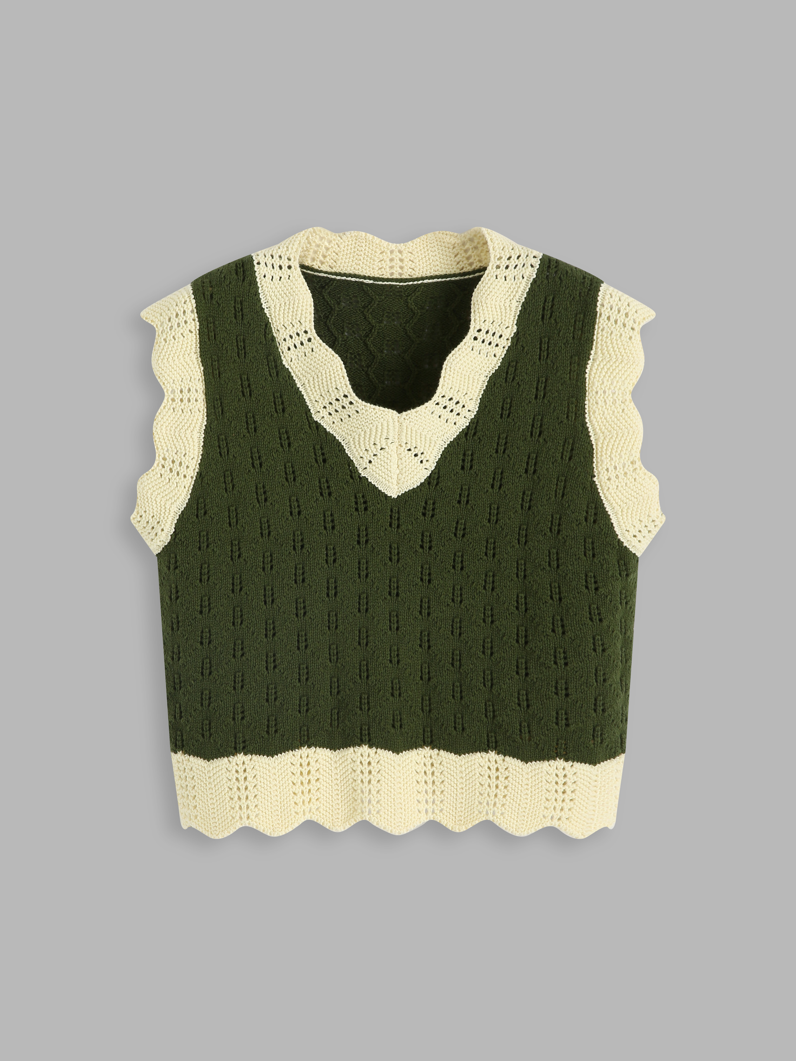 Texture Contrast Binding Knitted Vest - Cider