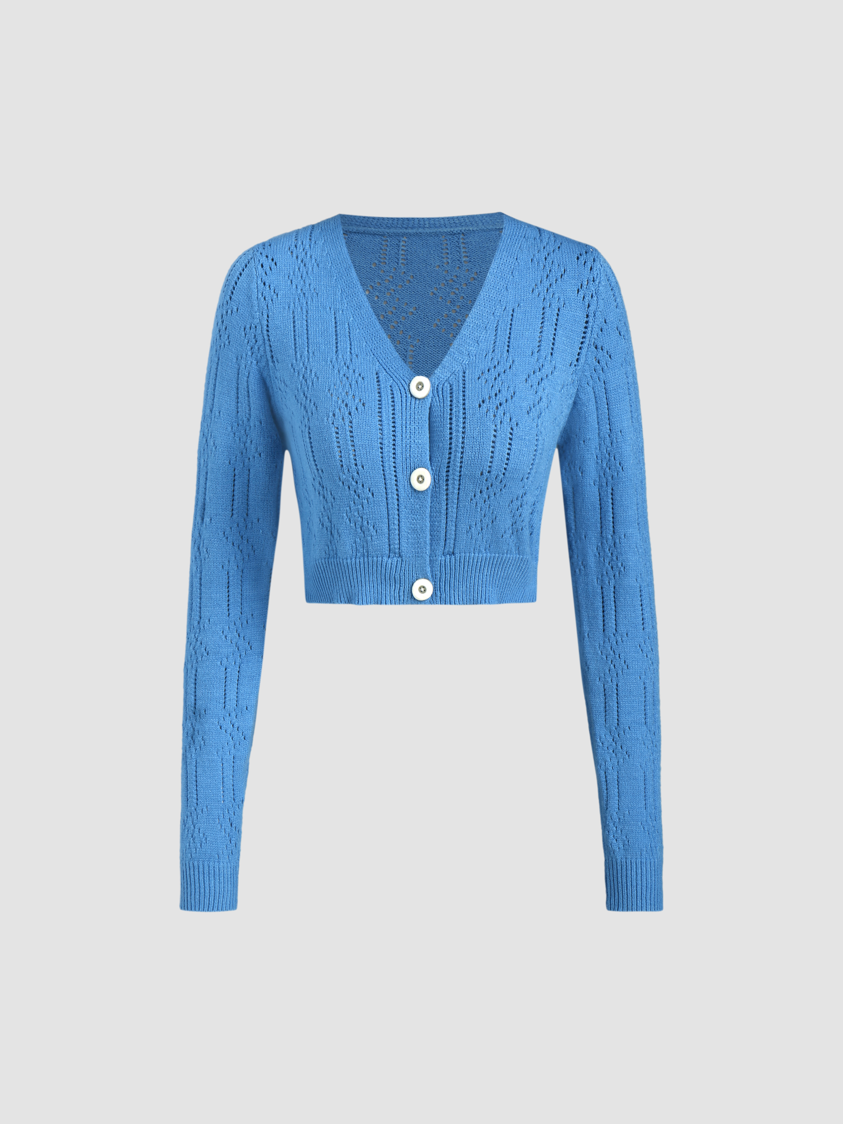 Solid Knit Hollow Out Cardigan - Cider