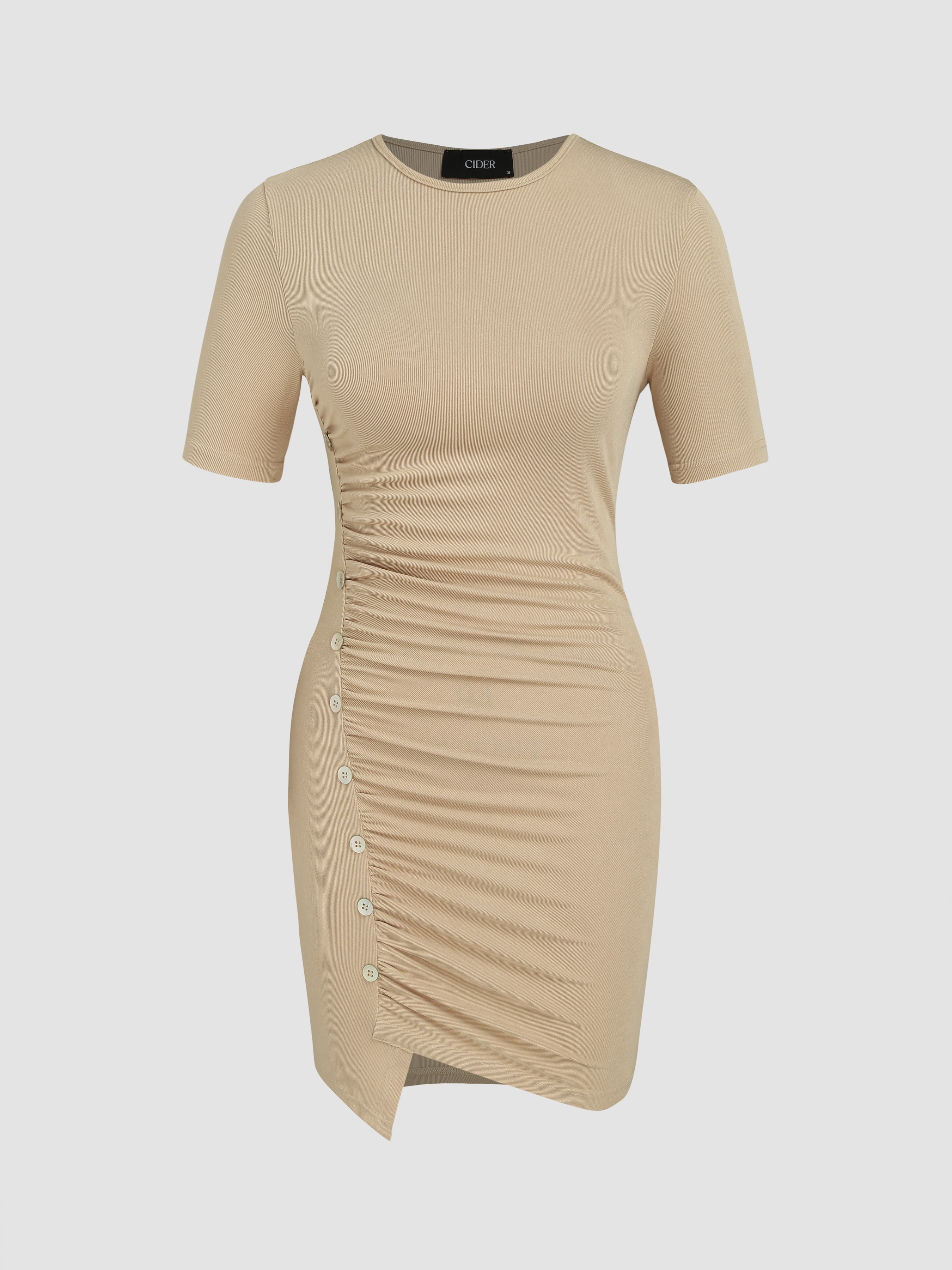 Sun Dresses Material Solid Button Ruched Mini Dress For Occasion Occasion Occasion Occasion