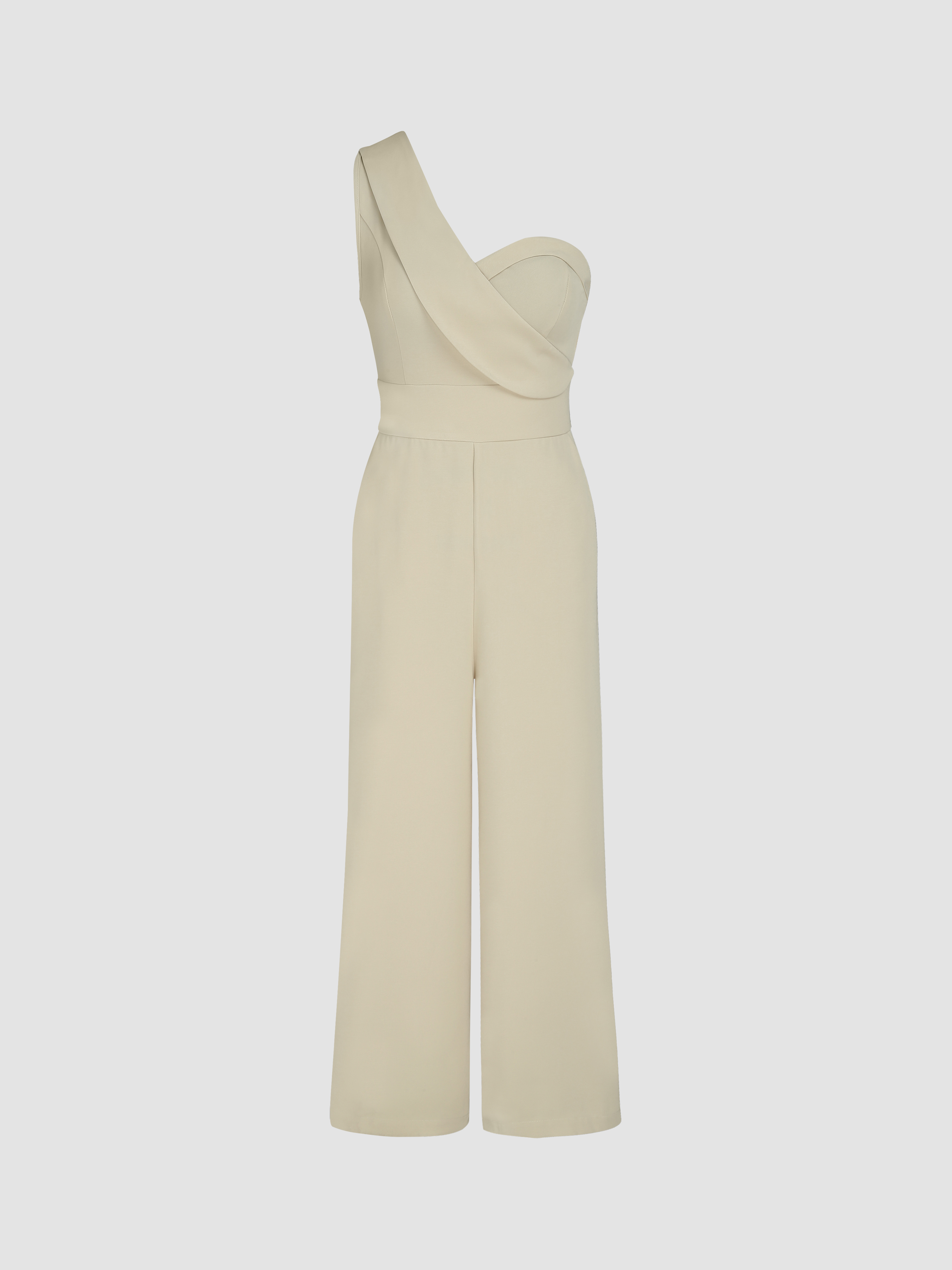 Solid Woven One Shoulder Jumpsuit For Date Wedding Exhibition