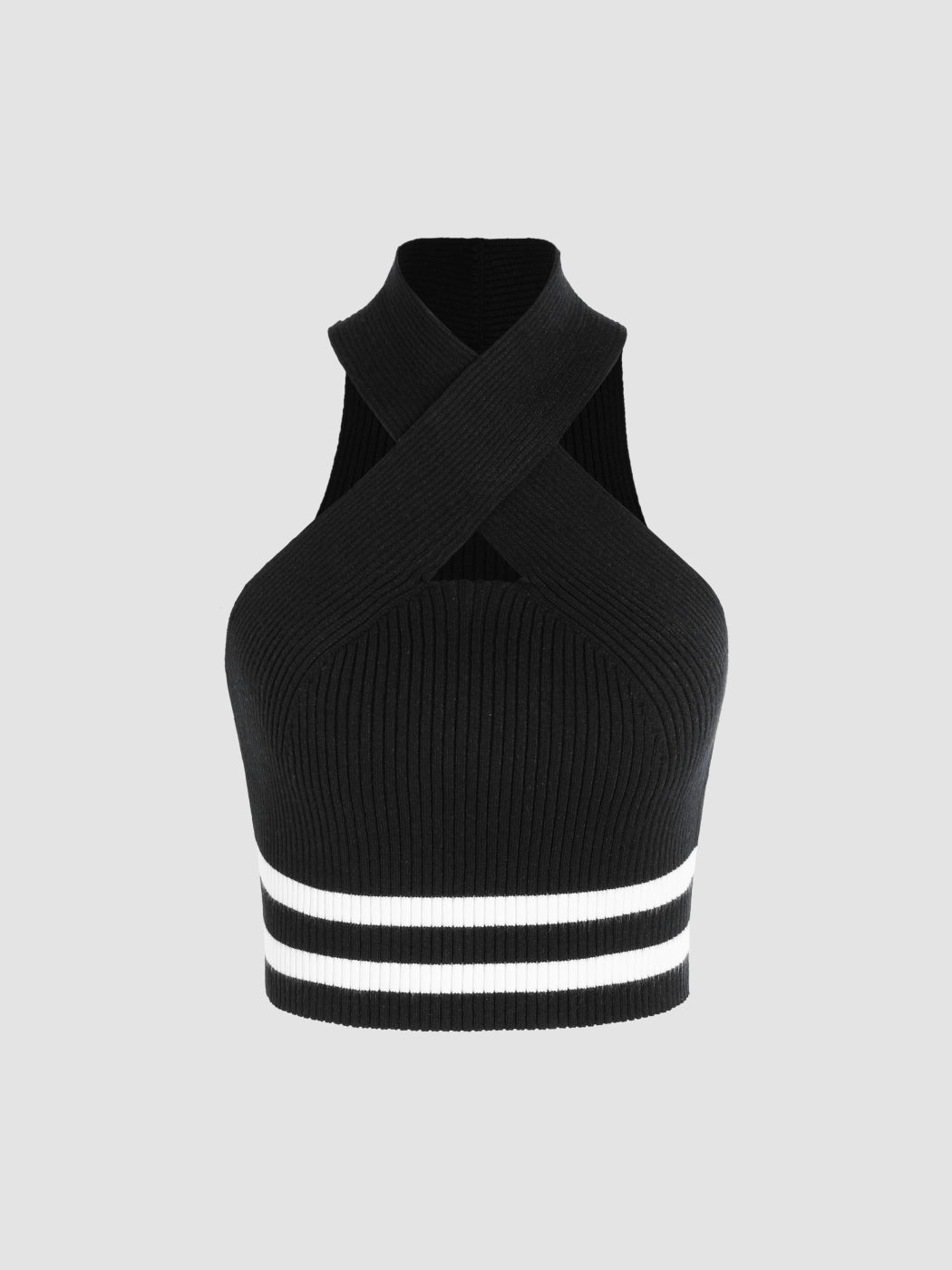 Contrast Trim Knitted Halter Top - Cider