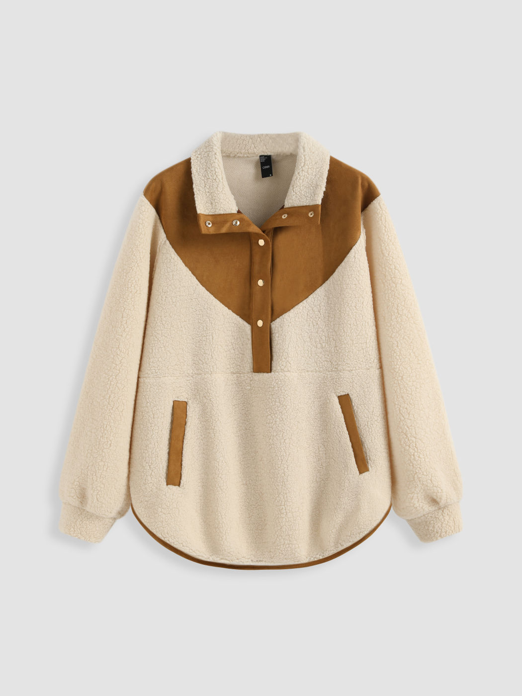 Fleece Patchy Oversized Button Up Sweatshirt For School Daily Casual Home