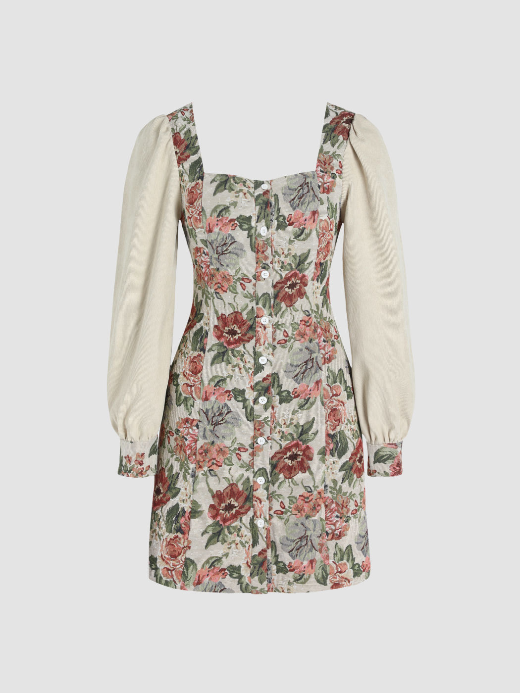 Retro Floral Corduroy Patchy Mini Dress For School Date Picnic Wedding ...