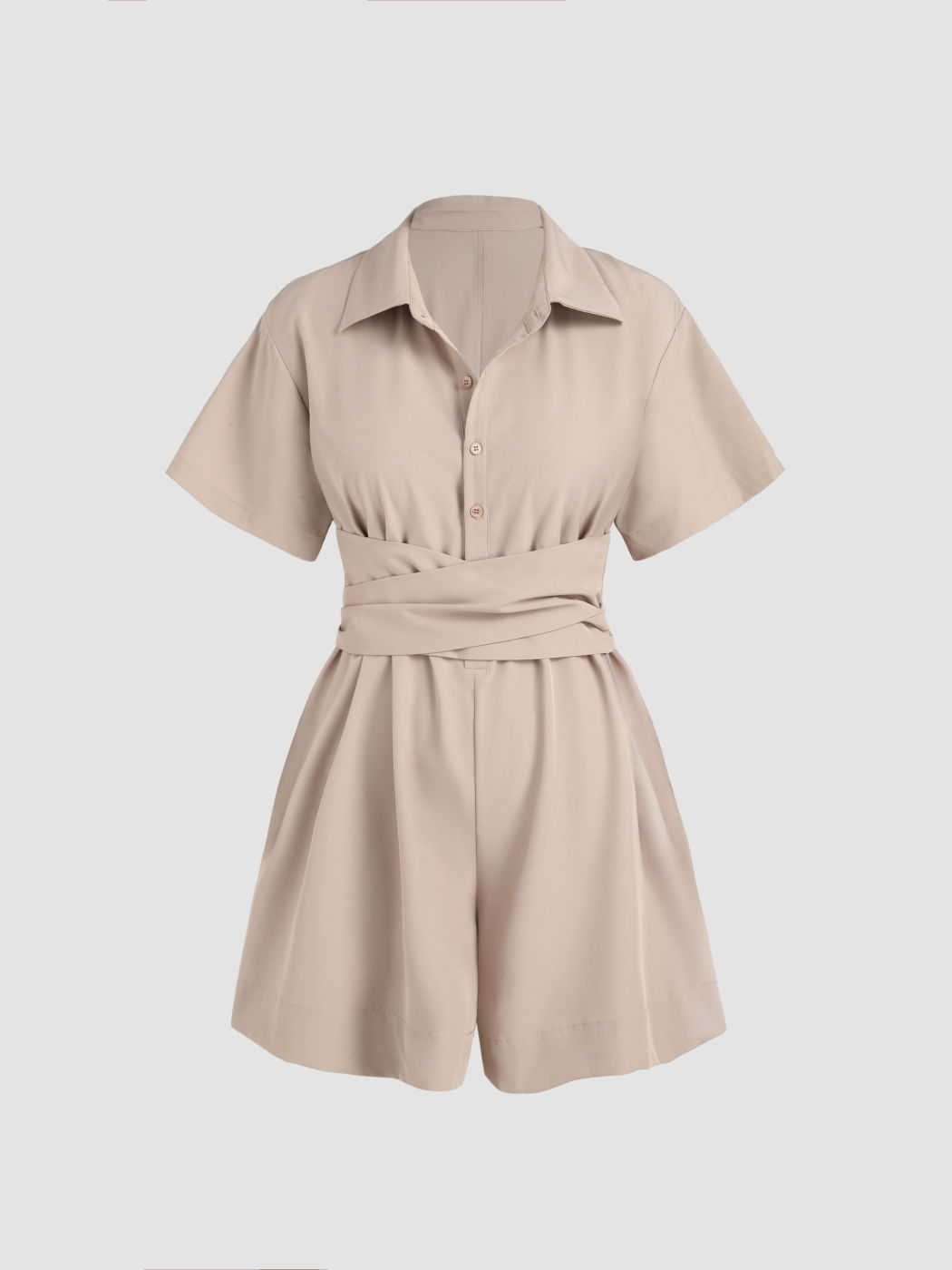 Solid Tie Back Collar Romper For Daily Casual Exhibition Work