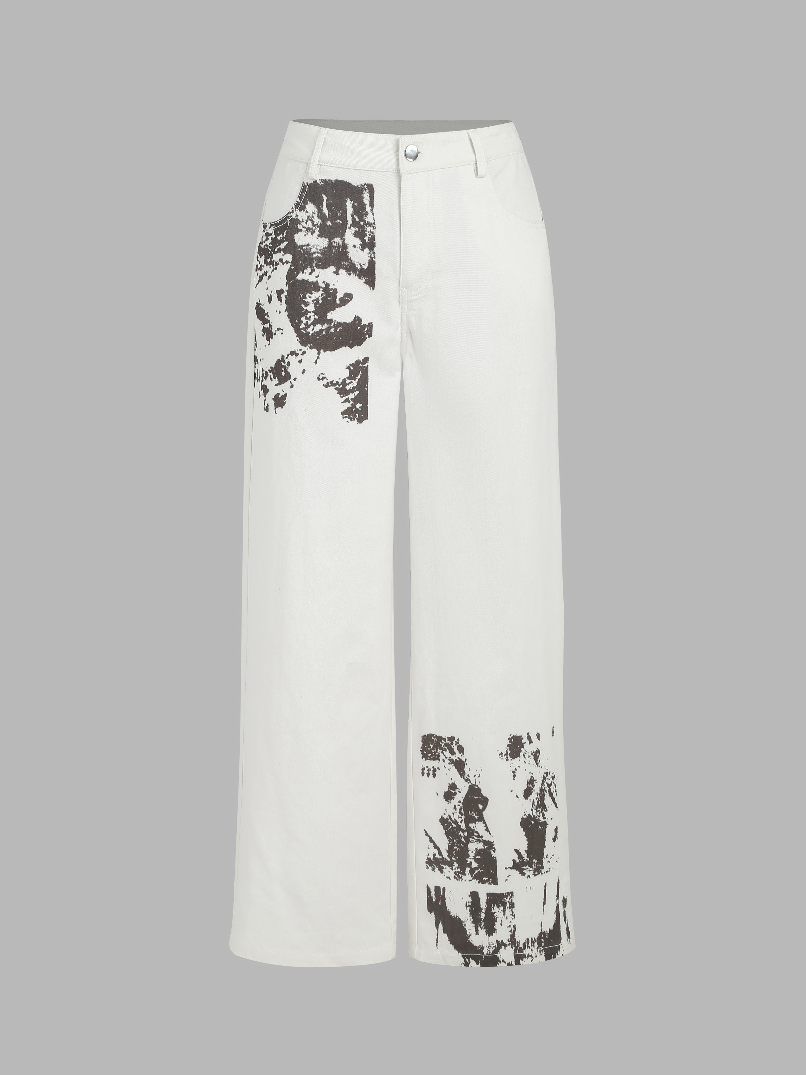 Woven Graphic Solid Straight Leg Trousers For Daily Casual Work