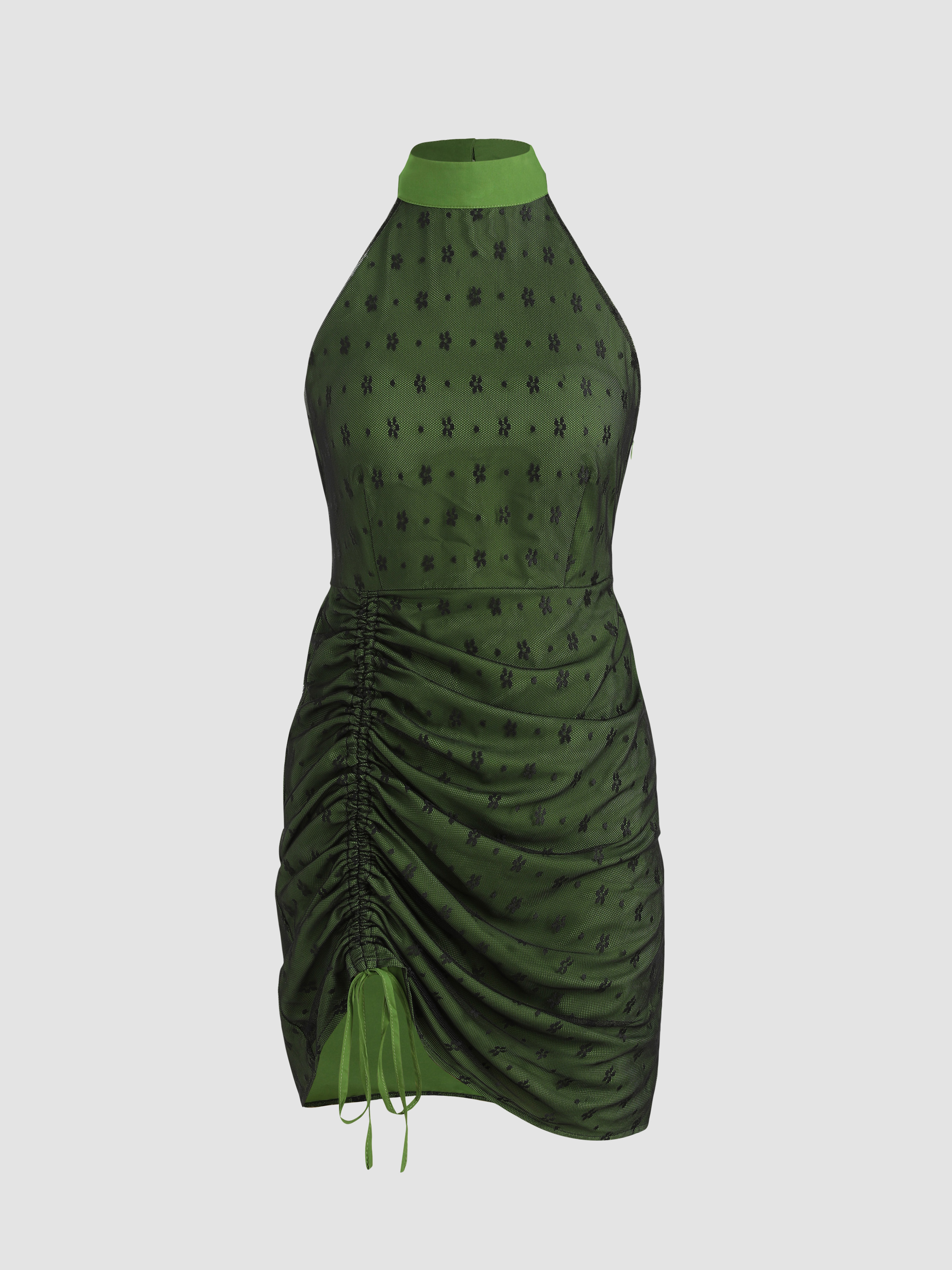 Lace Floral Pattern Drawstring Mini Dress For Date Music Festival Live