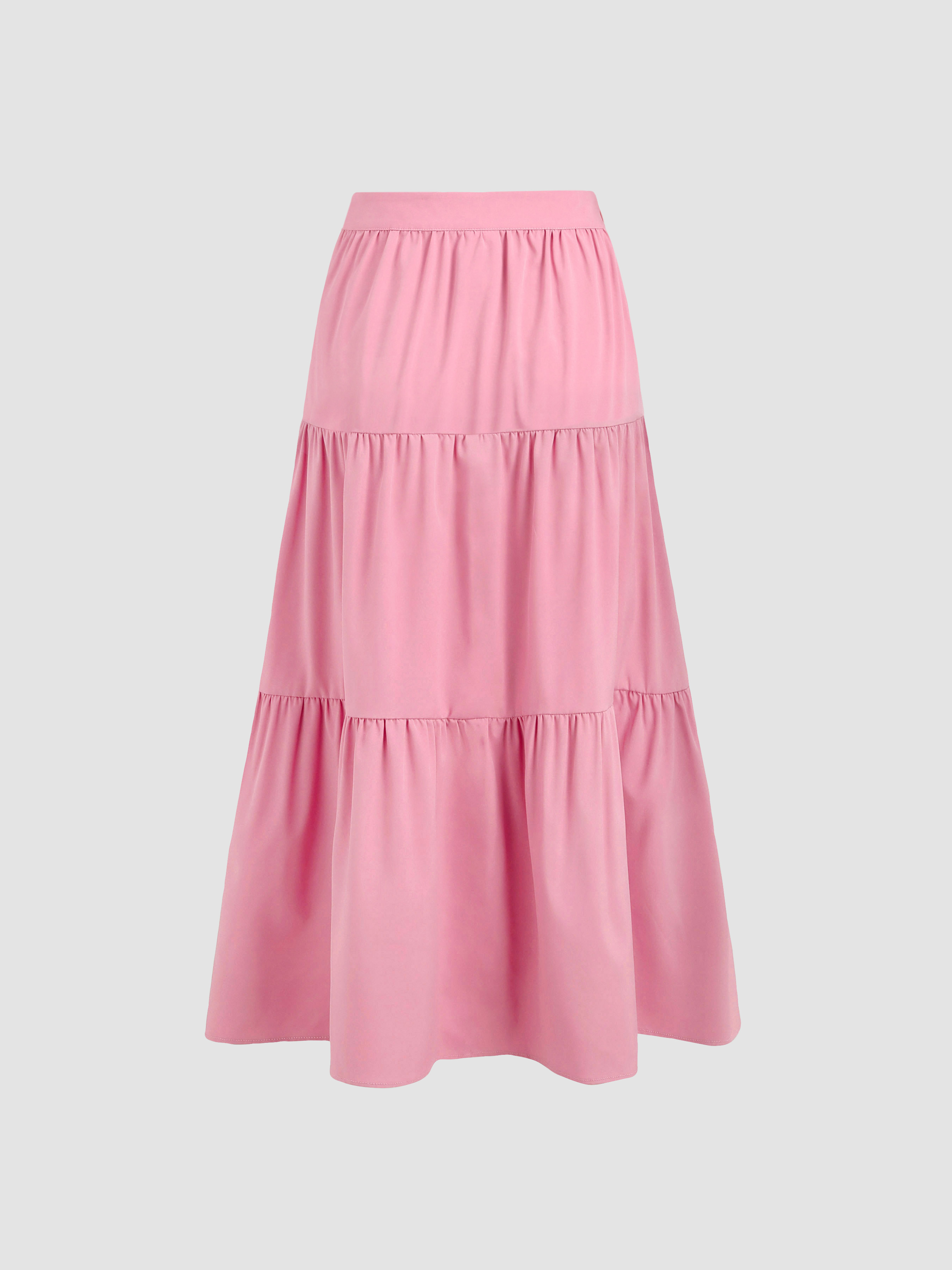 Woven Solid Midi Skirt For Daily Casual Coffee Shop