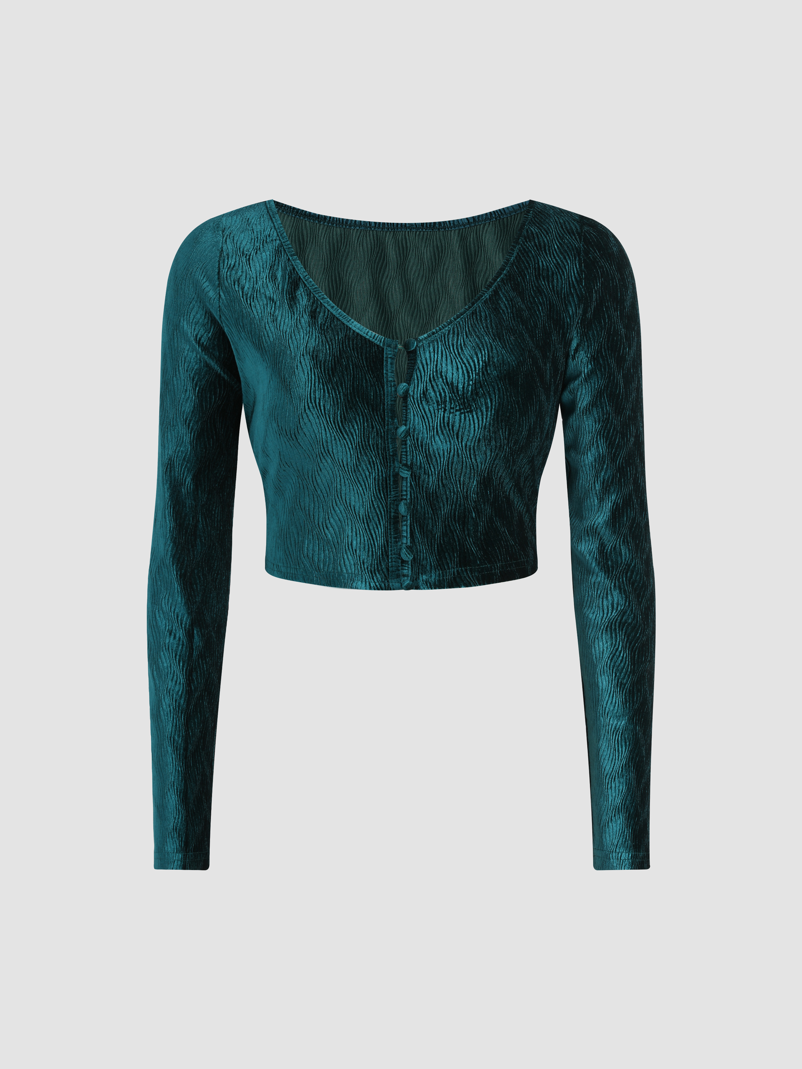 Velvet Scoop Neckline Button Up Crop Top - Cider