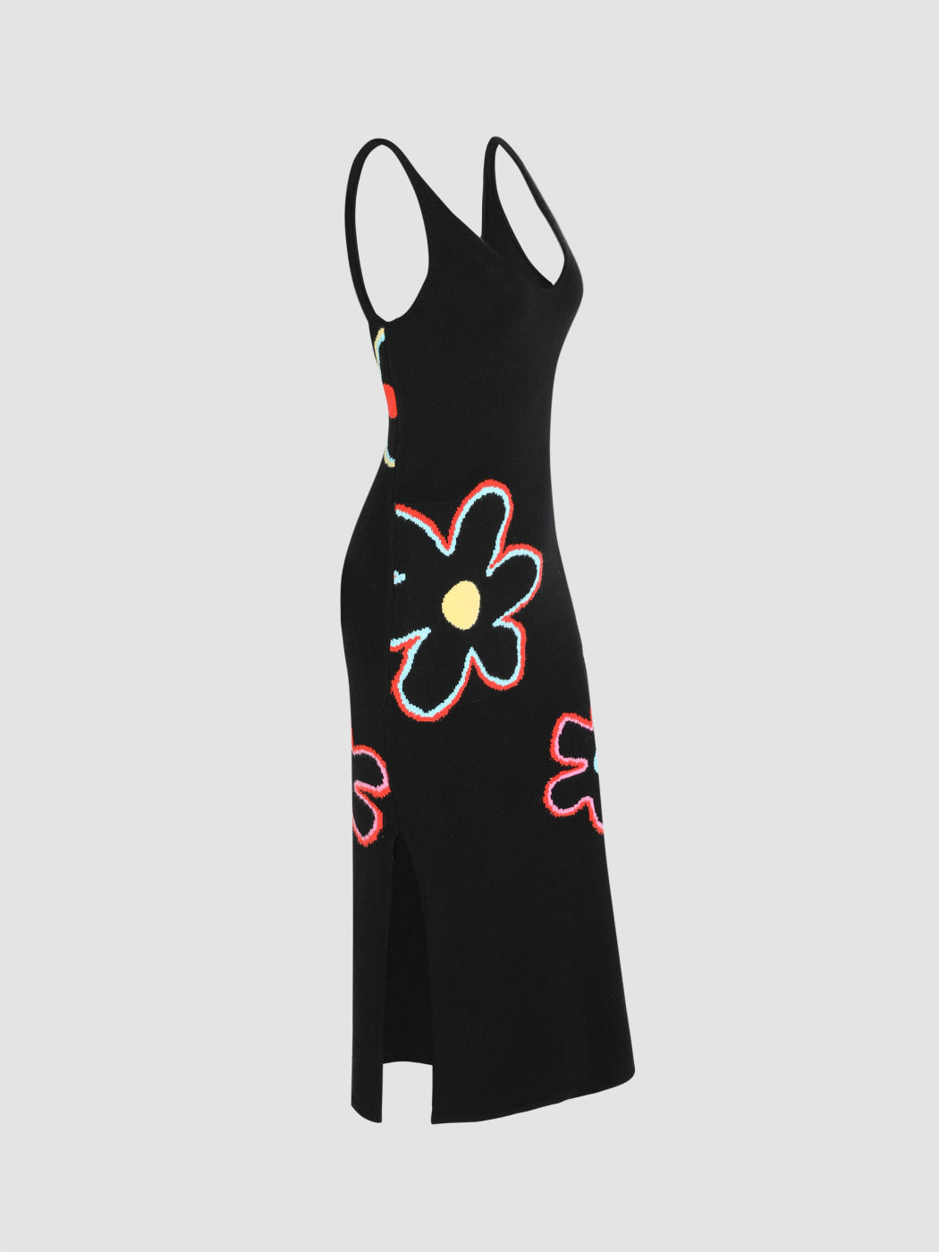 Floral Pattern Knitted Cami Midi Dress For Coffee Shop Vacation Holiday