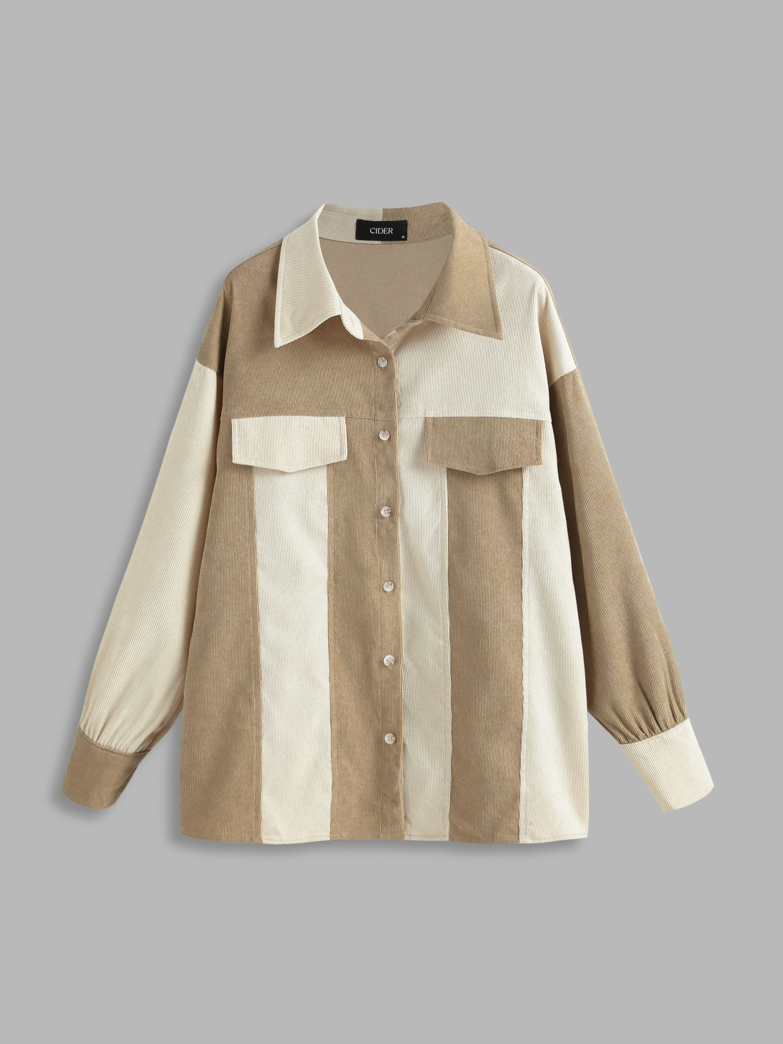 Corduroy Solid Collar Contrasting Jacket - Cider