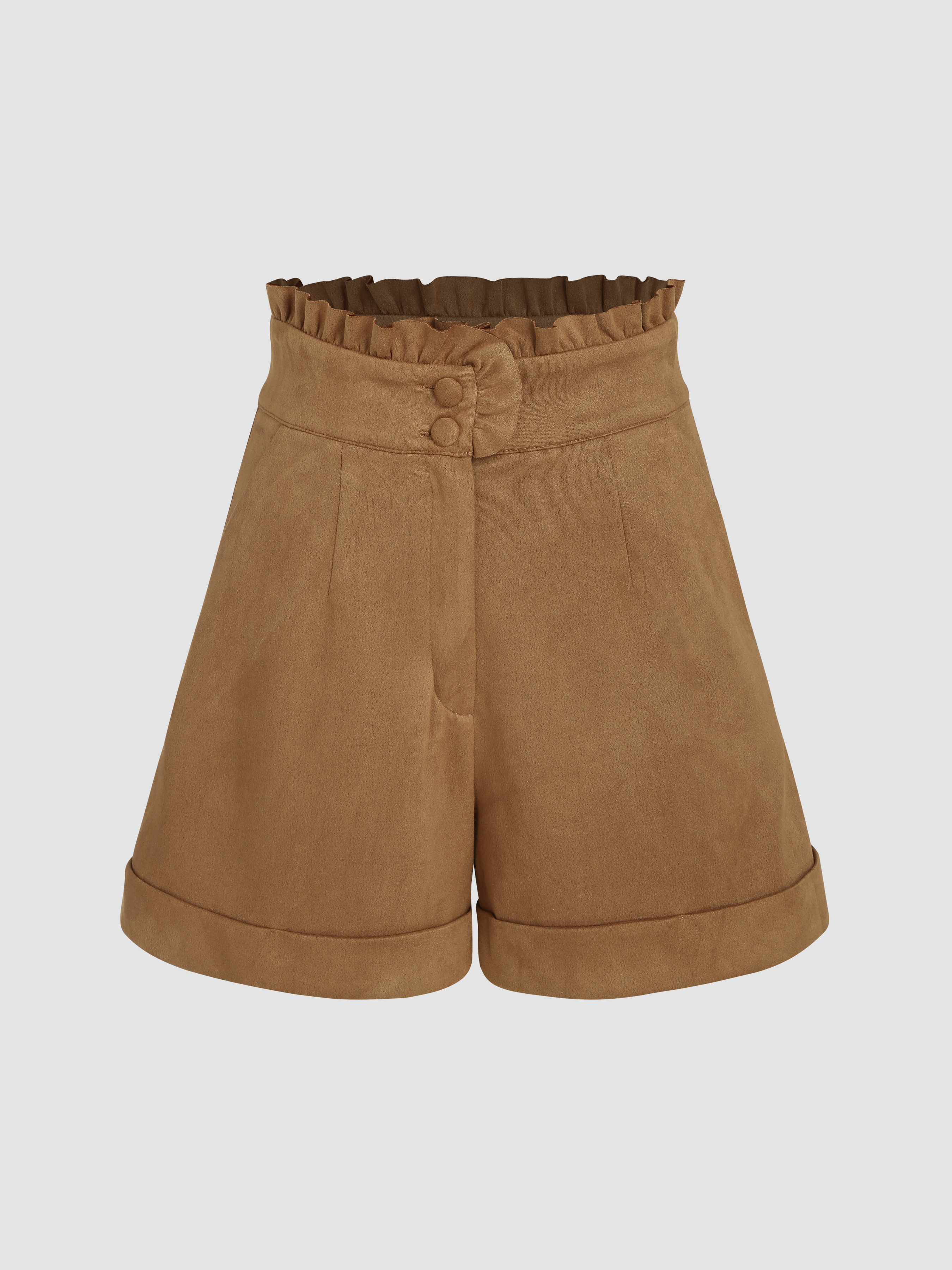 Suede Ruffle Knee Length Shorts - Cider