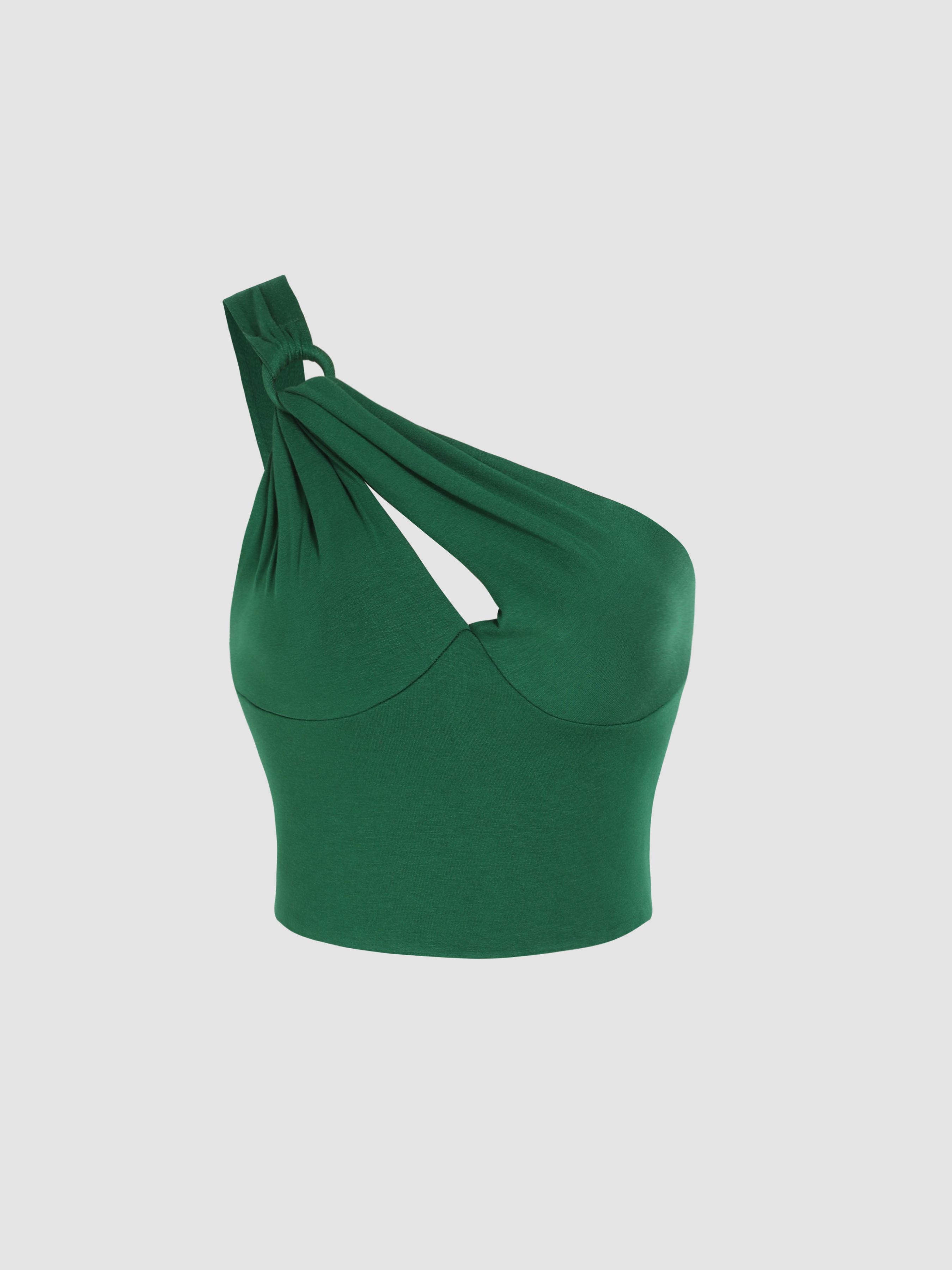 Knit Fabric Solid One Shoulder Crop Tank Top For Party/Clubbing ...