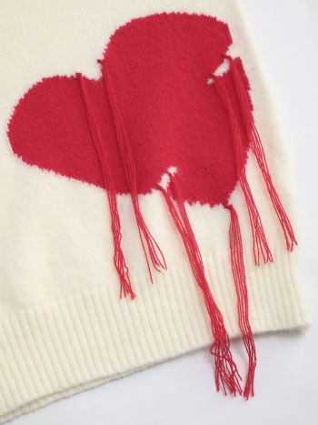 Heart Pattern Tassel Sweater For School Daily Casual