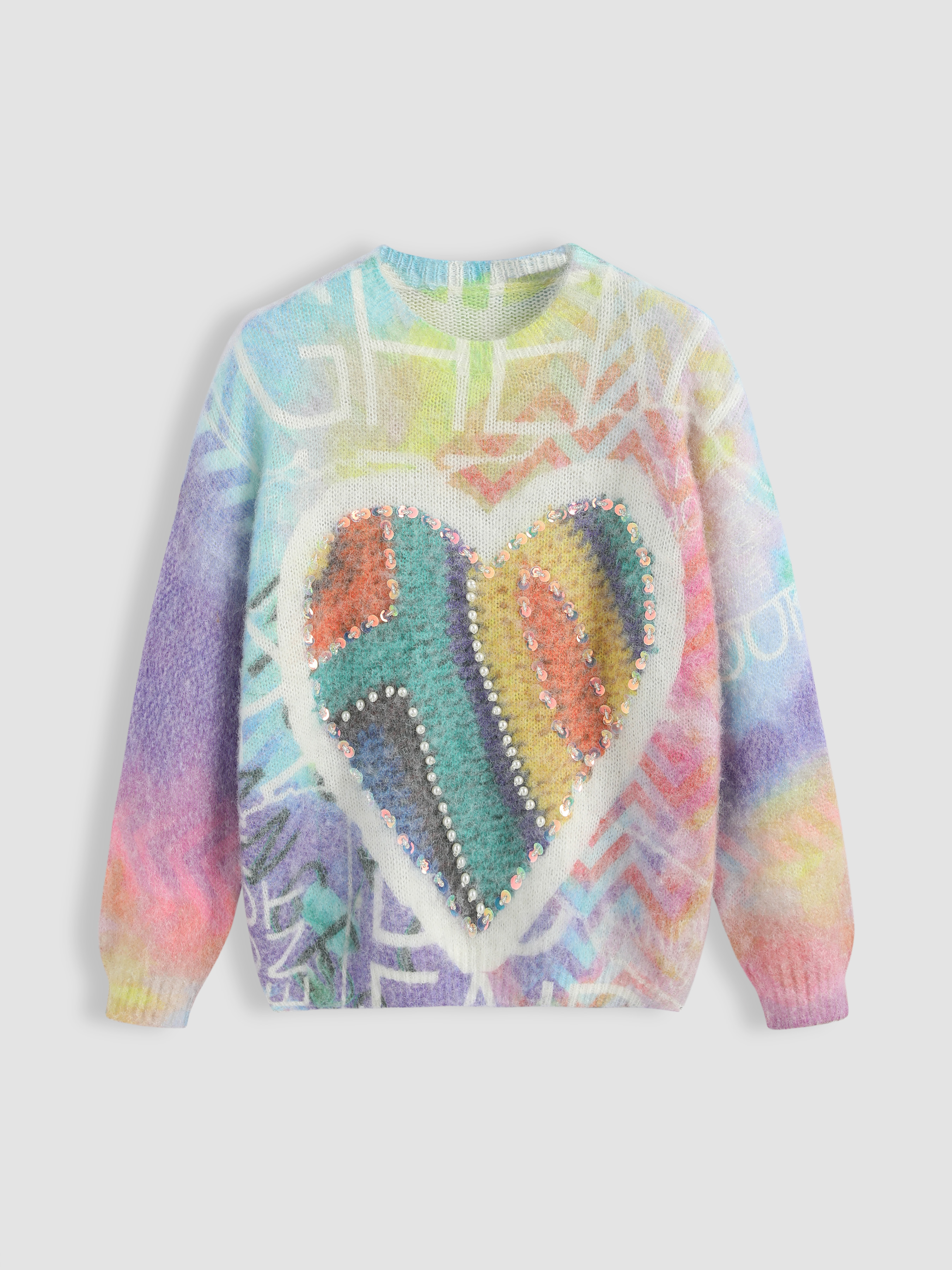 Button & Faux Pearl Heart Pattern Sweater For School Daily Casual