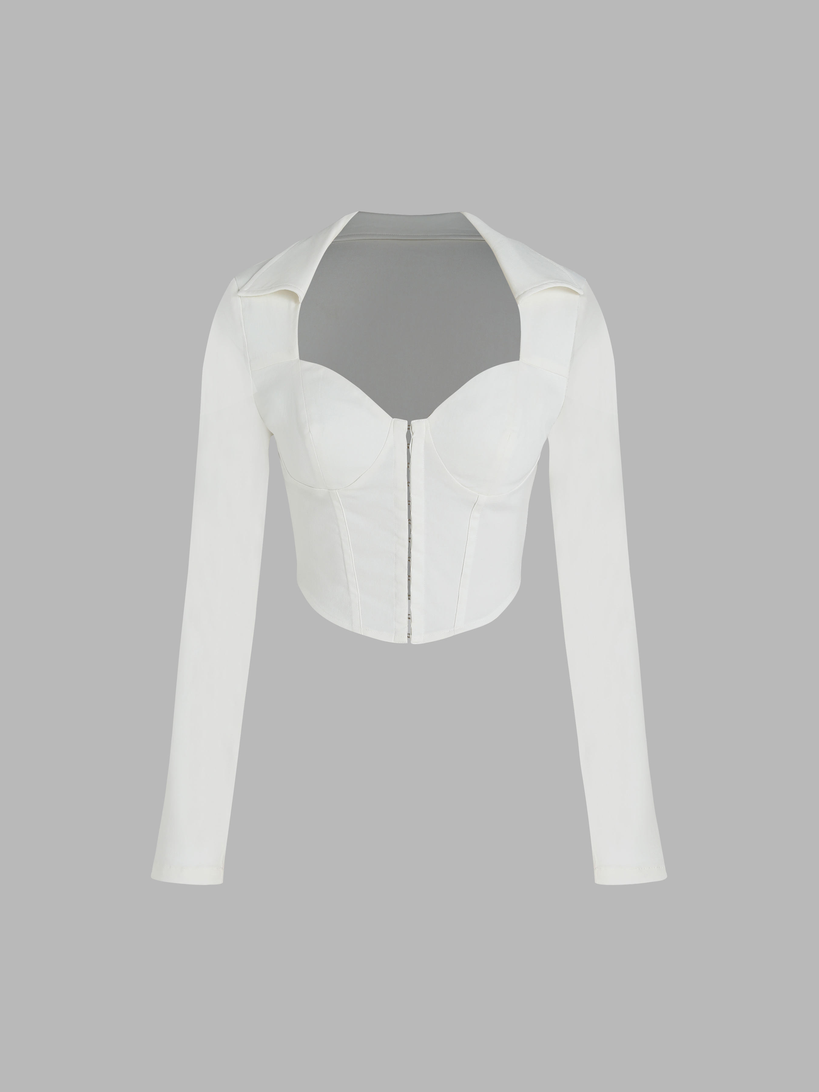 Woven Solid Slim Corset Long Sleeve Crop Top For Date Vacation Holiday
