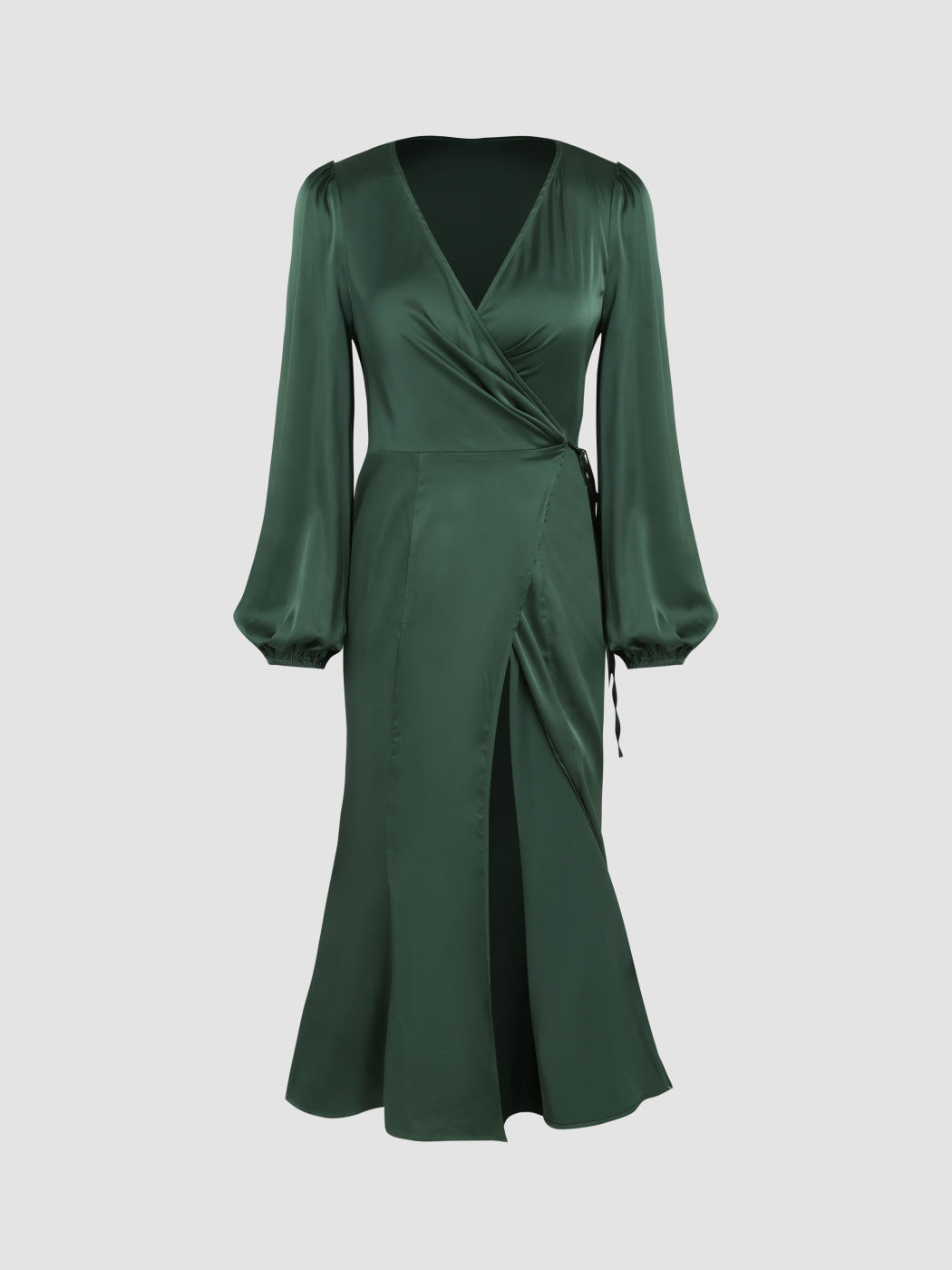 Satin Solid Drawstring Midi Dress For Date Party/Clubbing Vacation Holiday