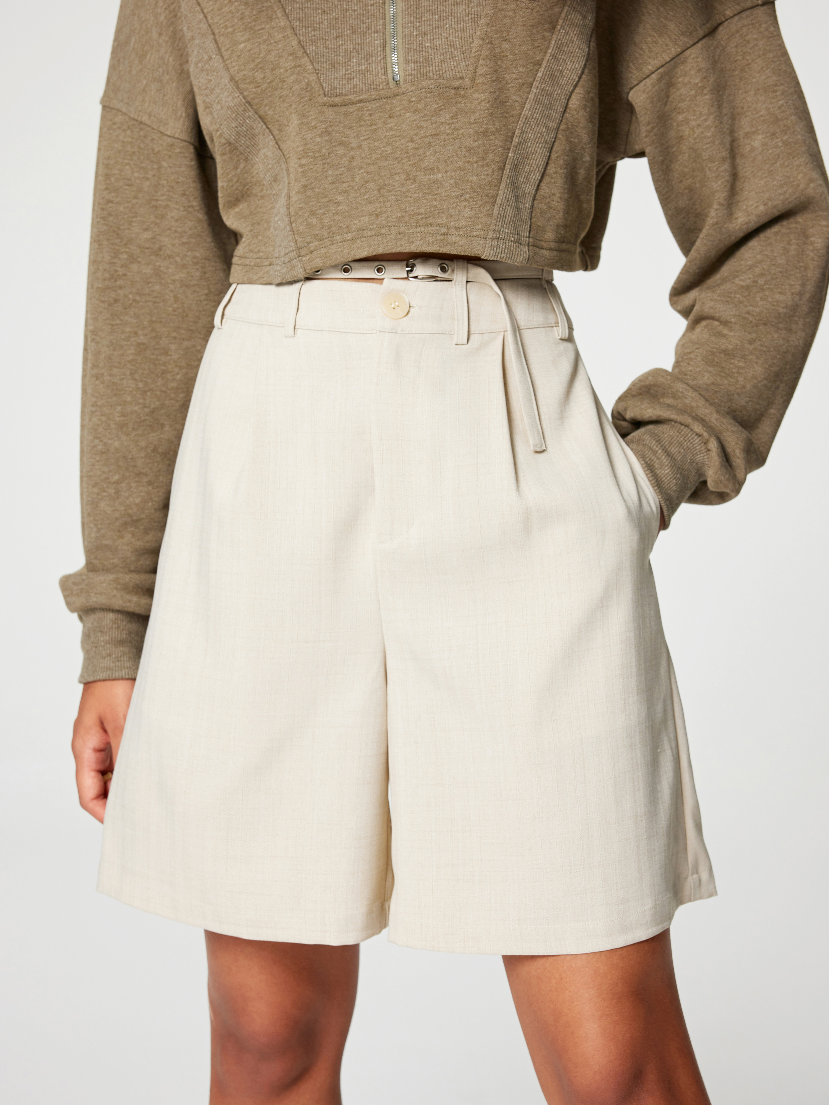 Woven Solid Buckle Midi Shorts For Outdoor School Coffee Shop Daily ...
