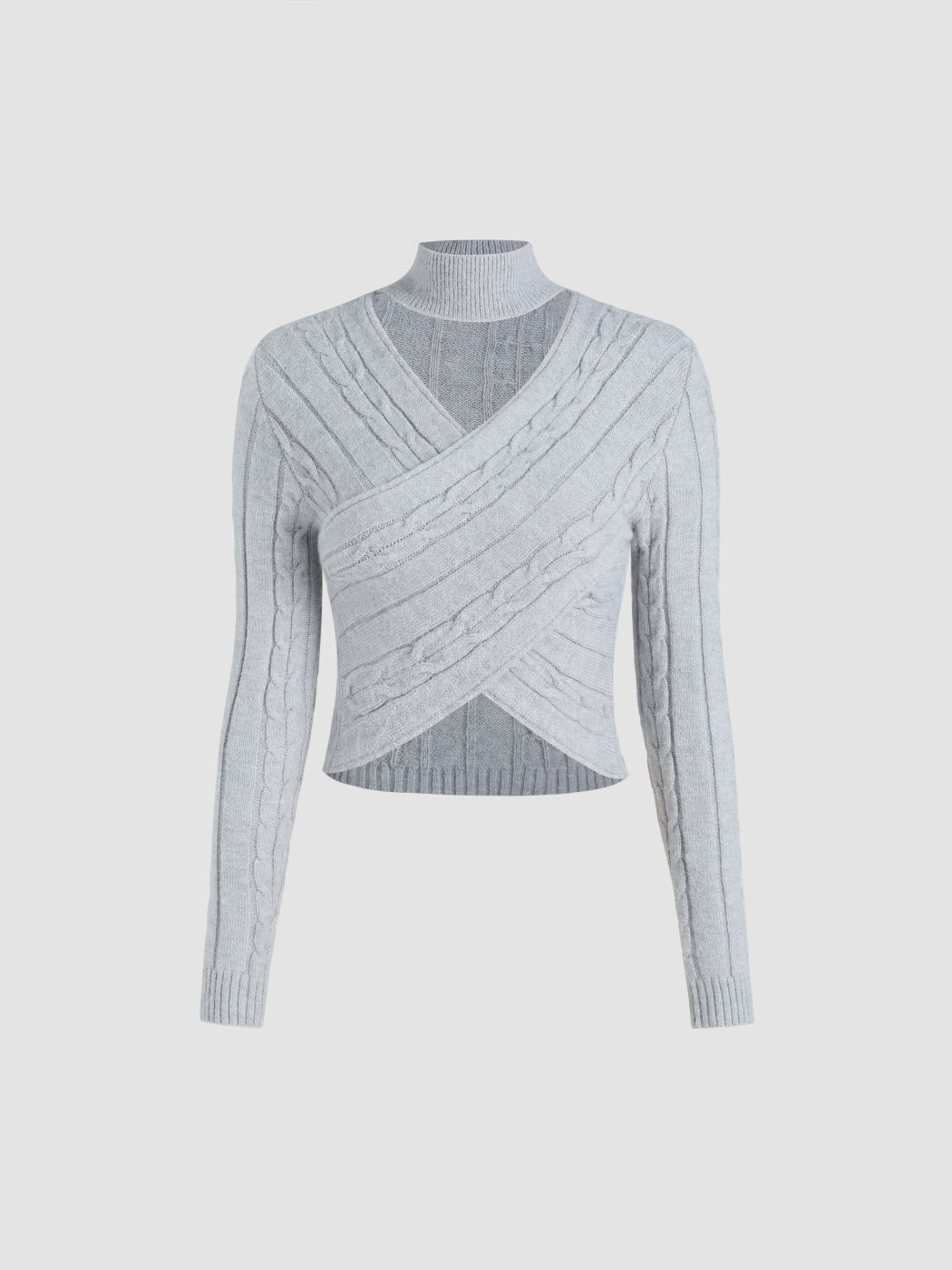 Solid Cable Knit Turtleneck Crop Sweater For School Work Home