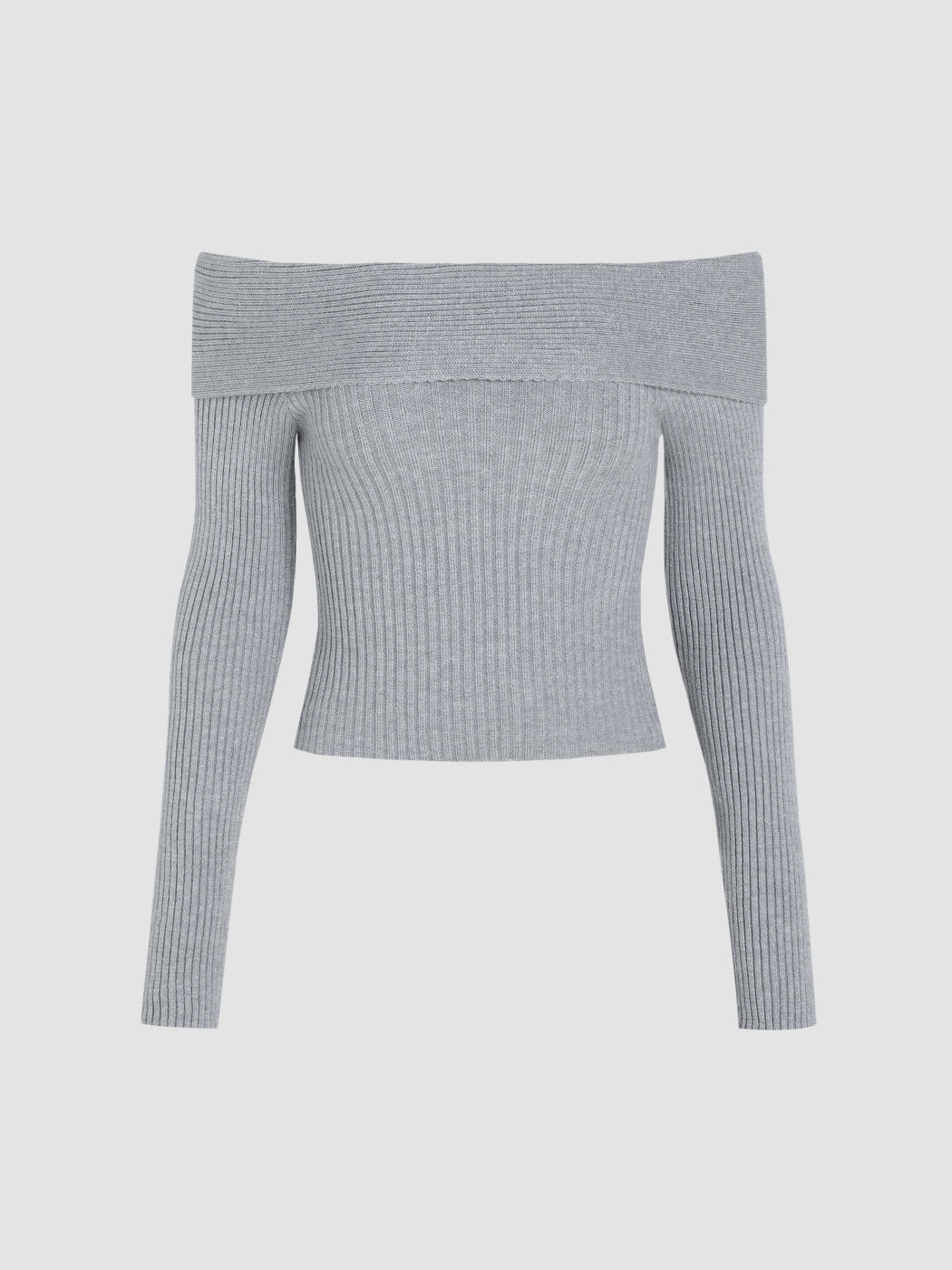 Solid Off-shoulder Knitted Long Sleeve Top - Cider