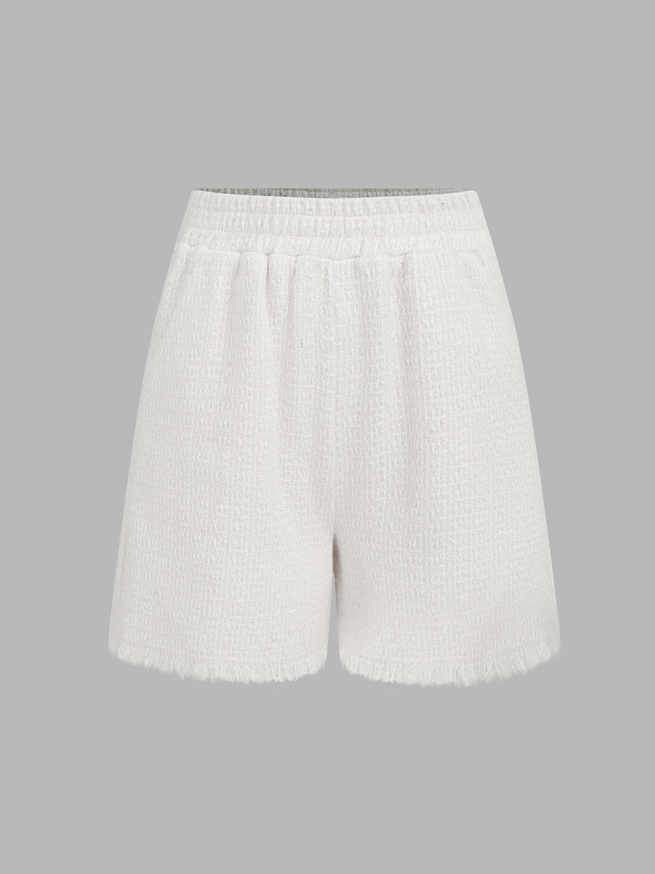 Tweed Raw Hem Elastic Waist Shorts - Cider