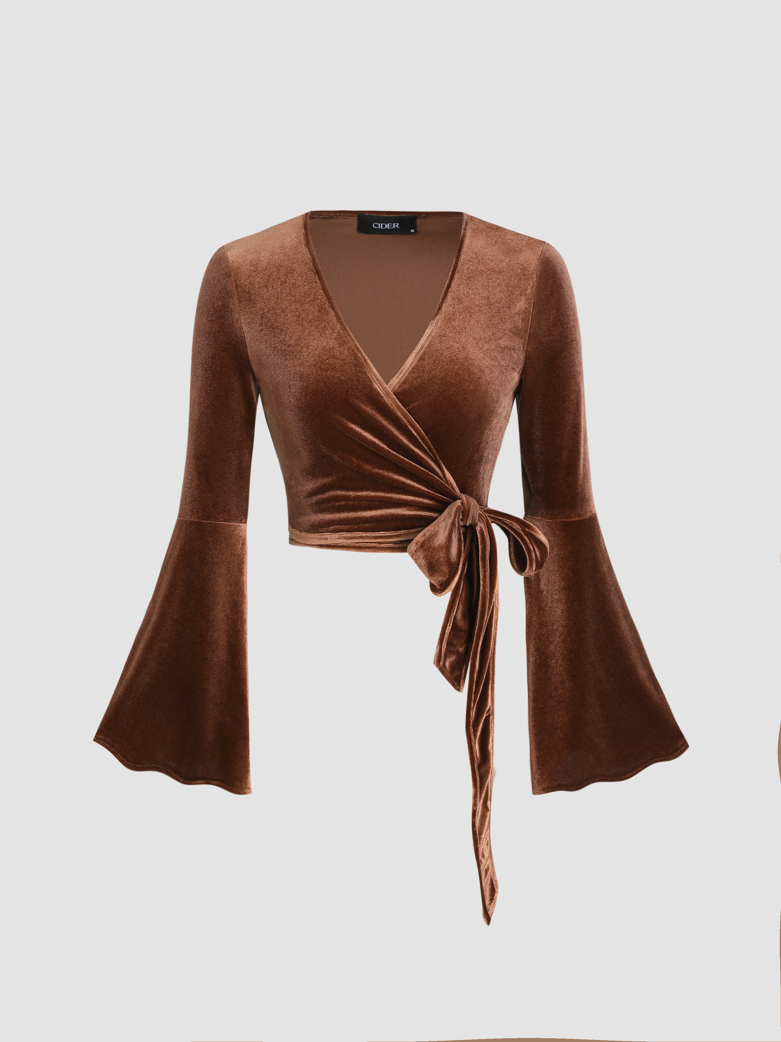 Velvet Solid Wrap Tied Crop Top For Date Party/Clubbing Vacation Holiday