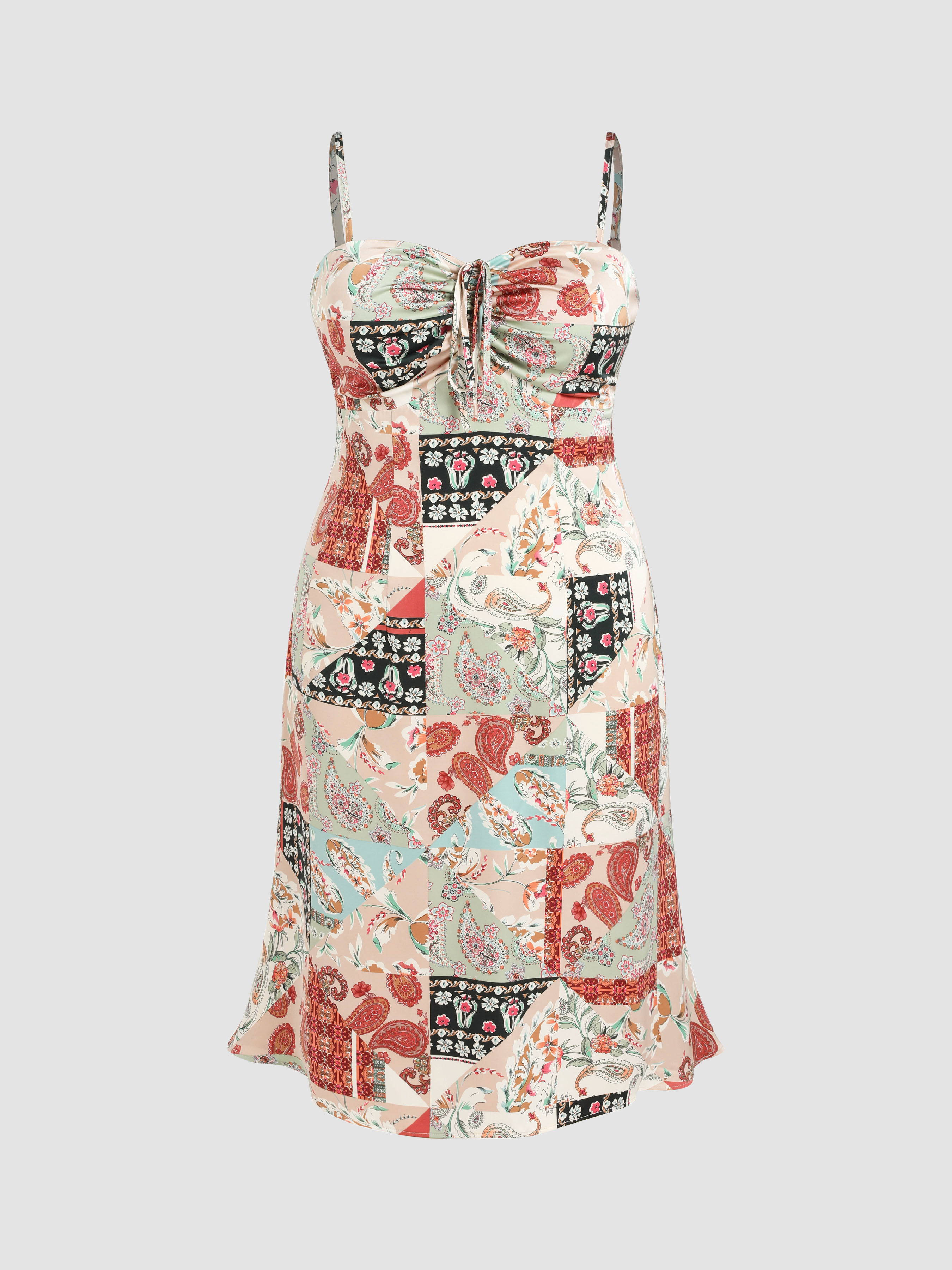 Woven Paisley Patchy Drawstring Cami Dress Curve & Plus For Date ...