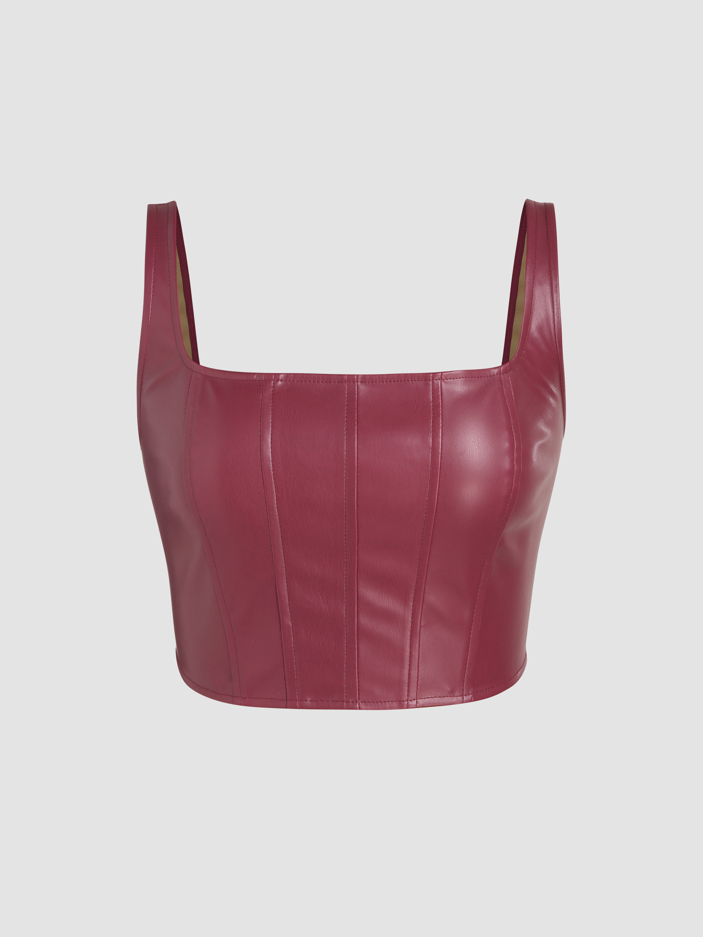 Faux Leather Solid Faux Leather Corset Cami Tank Top For Music Festival/Live House Vacation