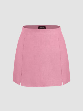 Solid Slit Mini Skirt Curve & Plus - Cider