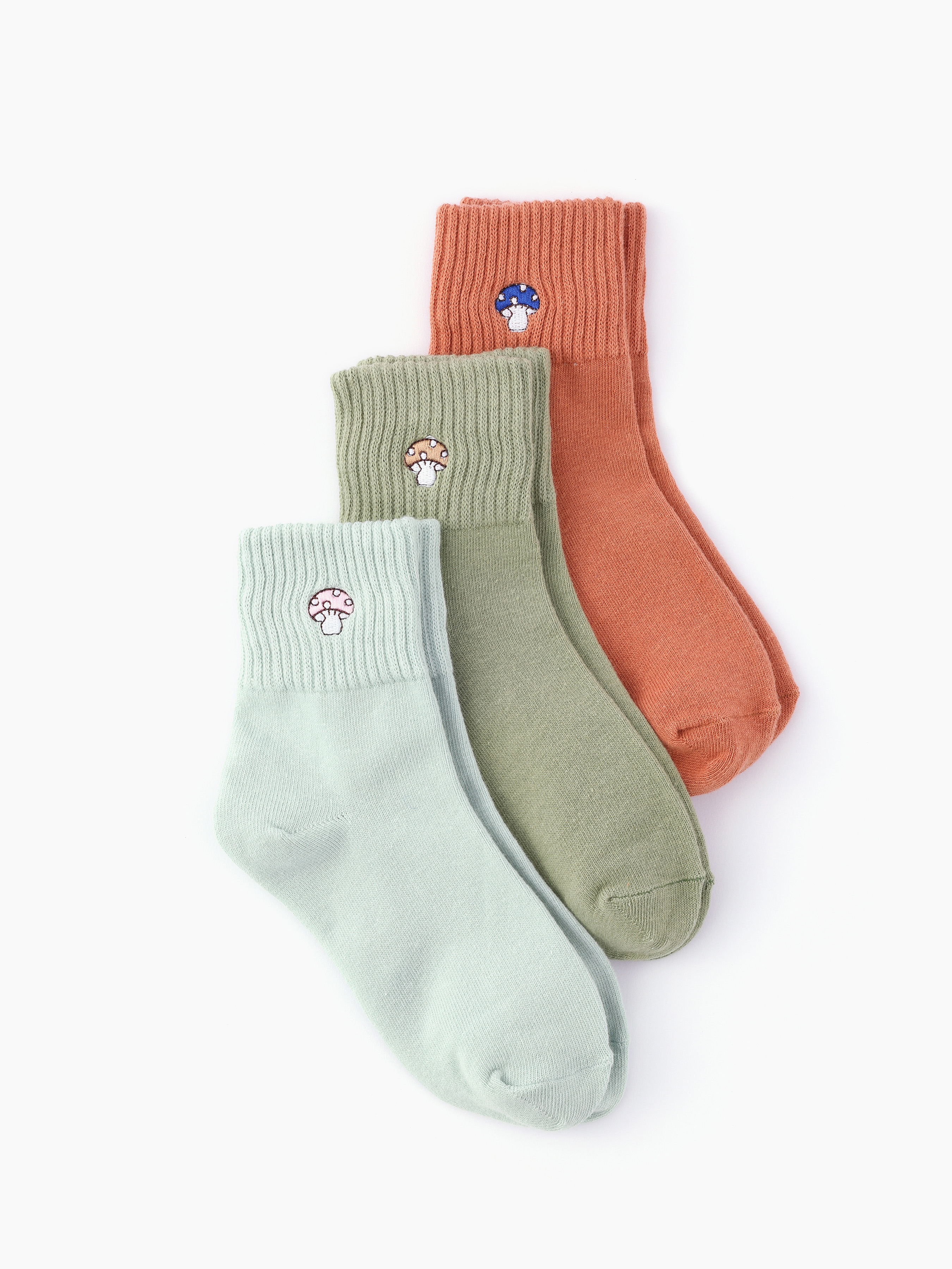 PC 3 Pairs Mushroom Pattern Socks Set For School Work Home