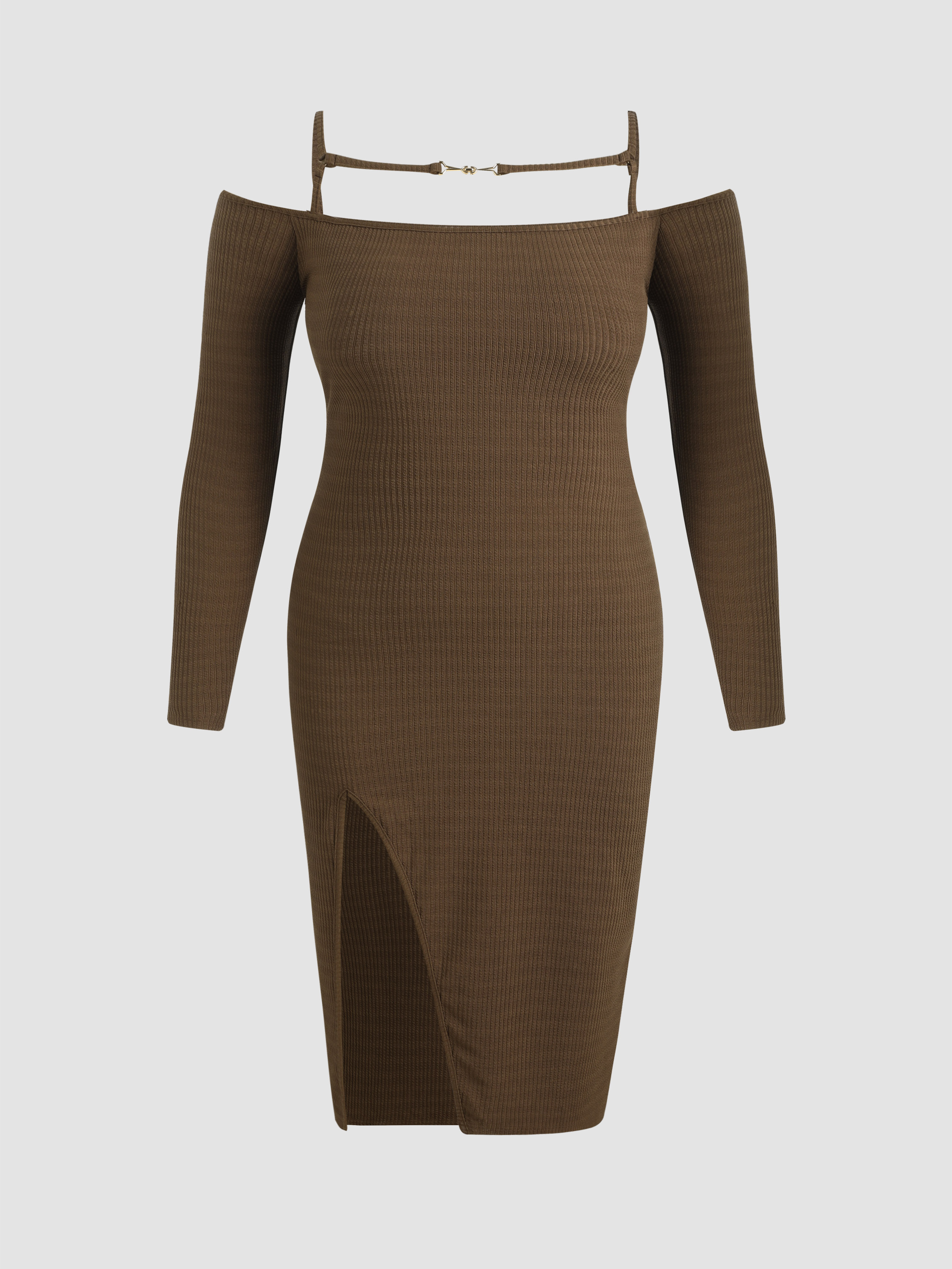 Curve And Plus Off Shoulder Slit Dress Cider