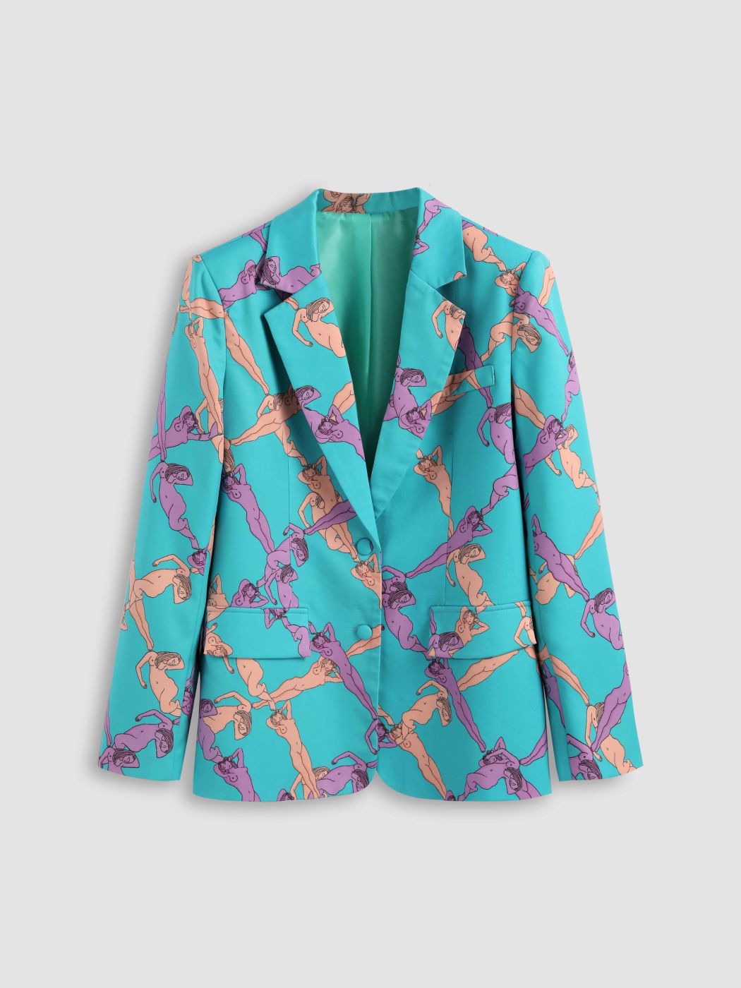 Woven Collar Graphic Oversized Blazer - Cider