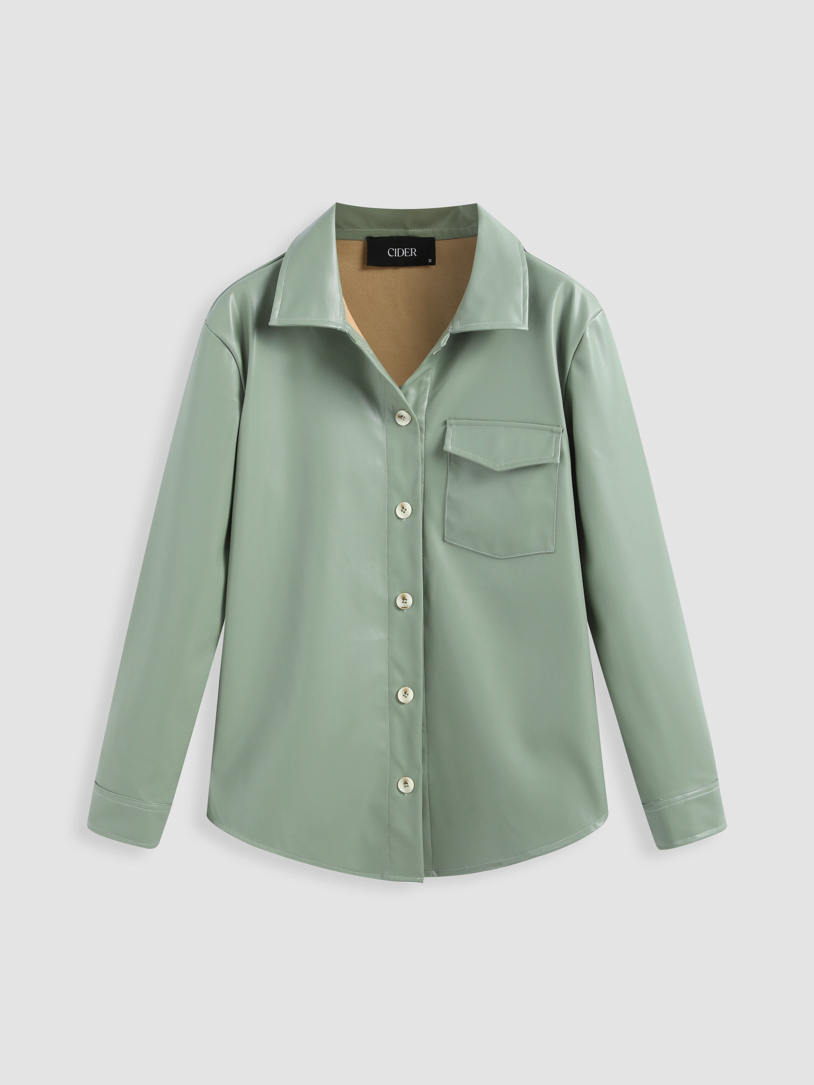 PU Solid Collar Button Up Blouse For Daily Casual Work