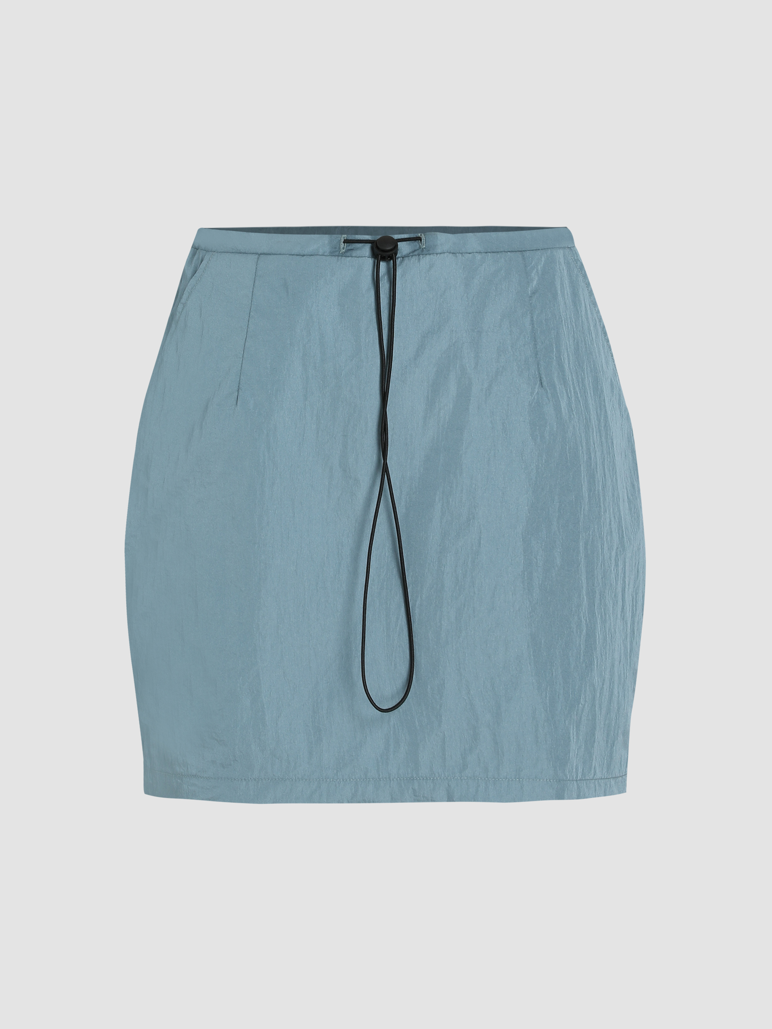 Woven Drawstring Mid Waist Short Skirt - Cider