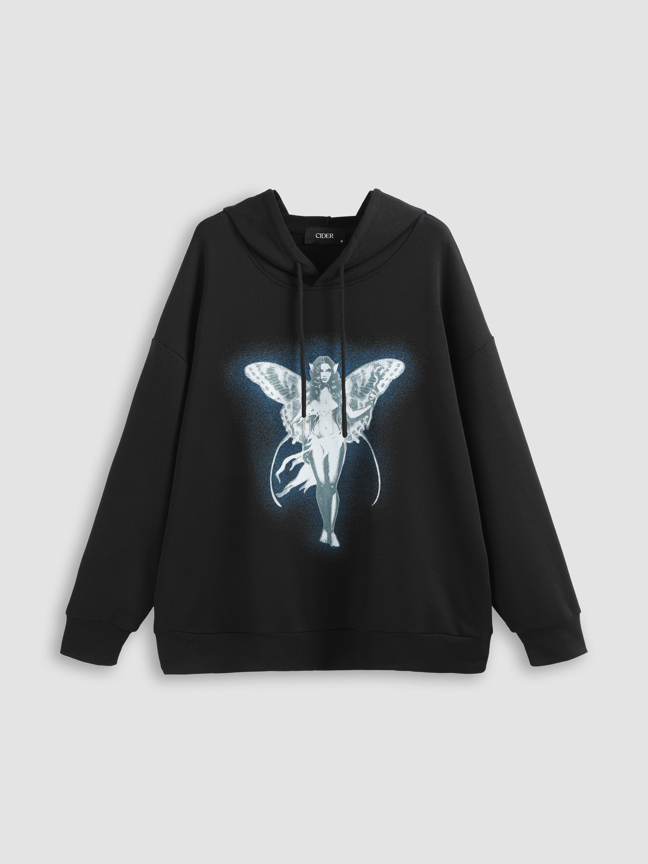 Terry Angel Pattern Oversized Hoodie For School Daily Casual Exhibition ...