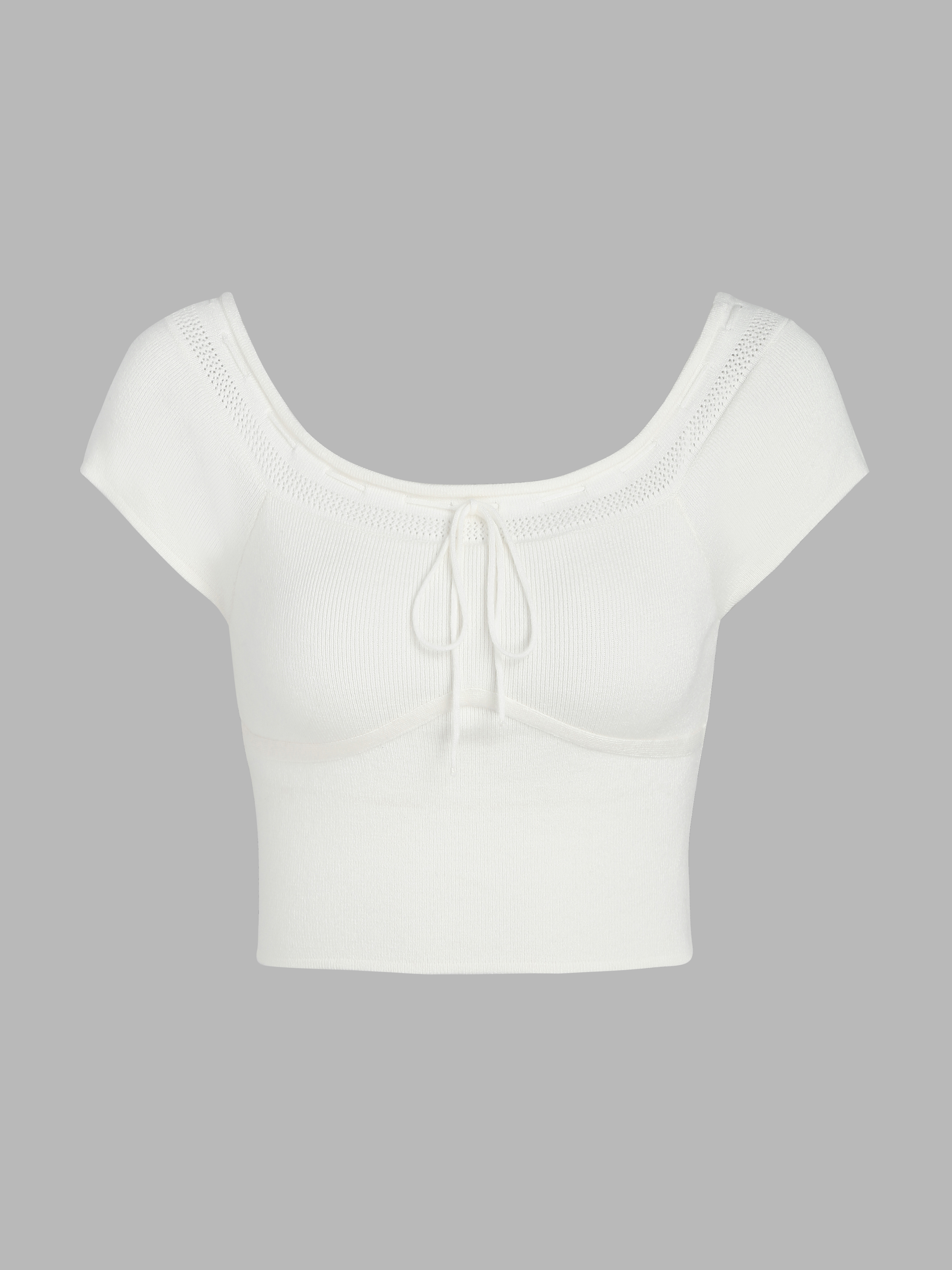 Solid U-neckline Knotted Knitted Crop Top For School Daily Casual
