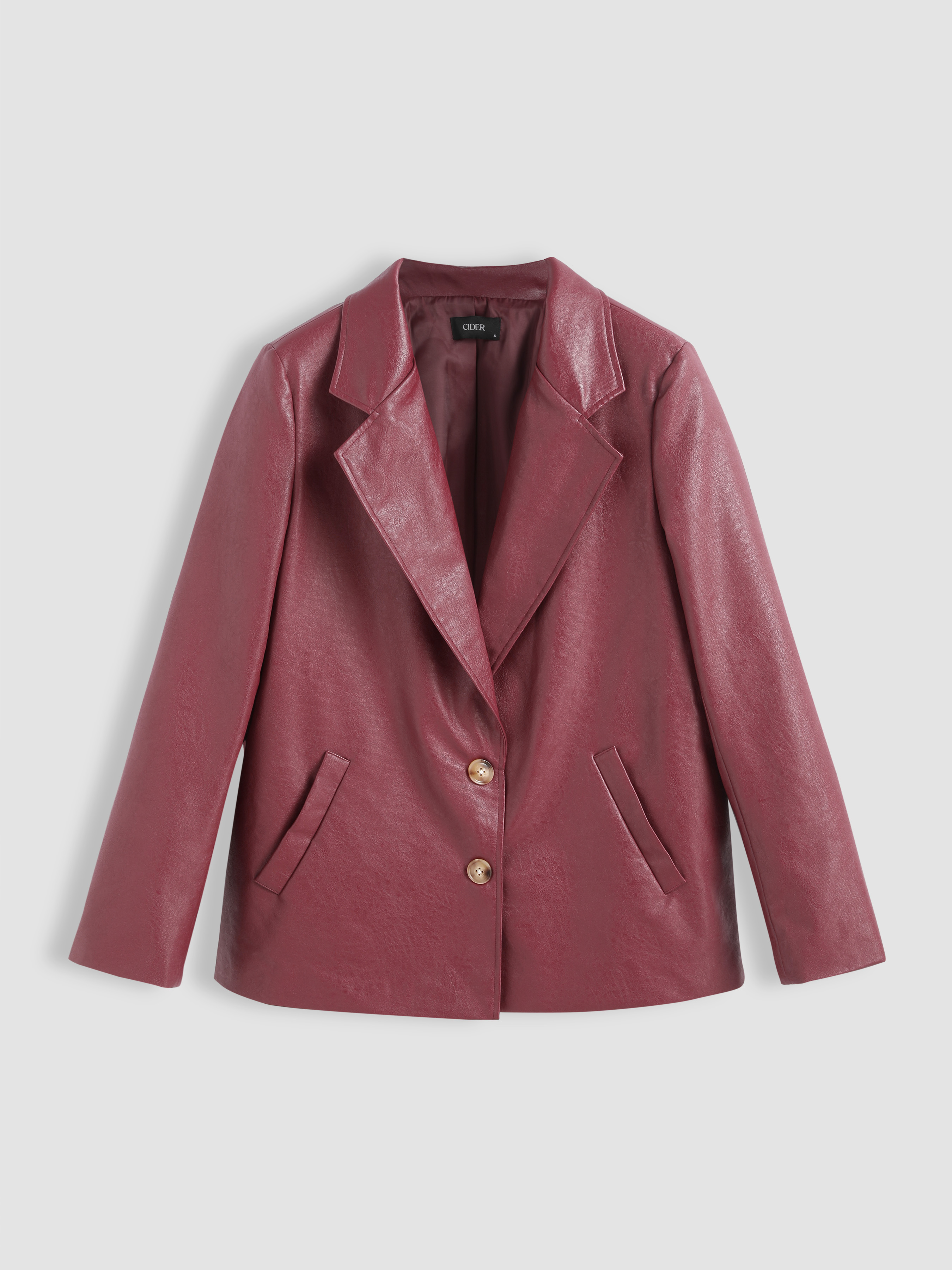 Faux Leather Solid Oversized Blazer - Cider