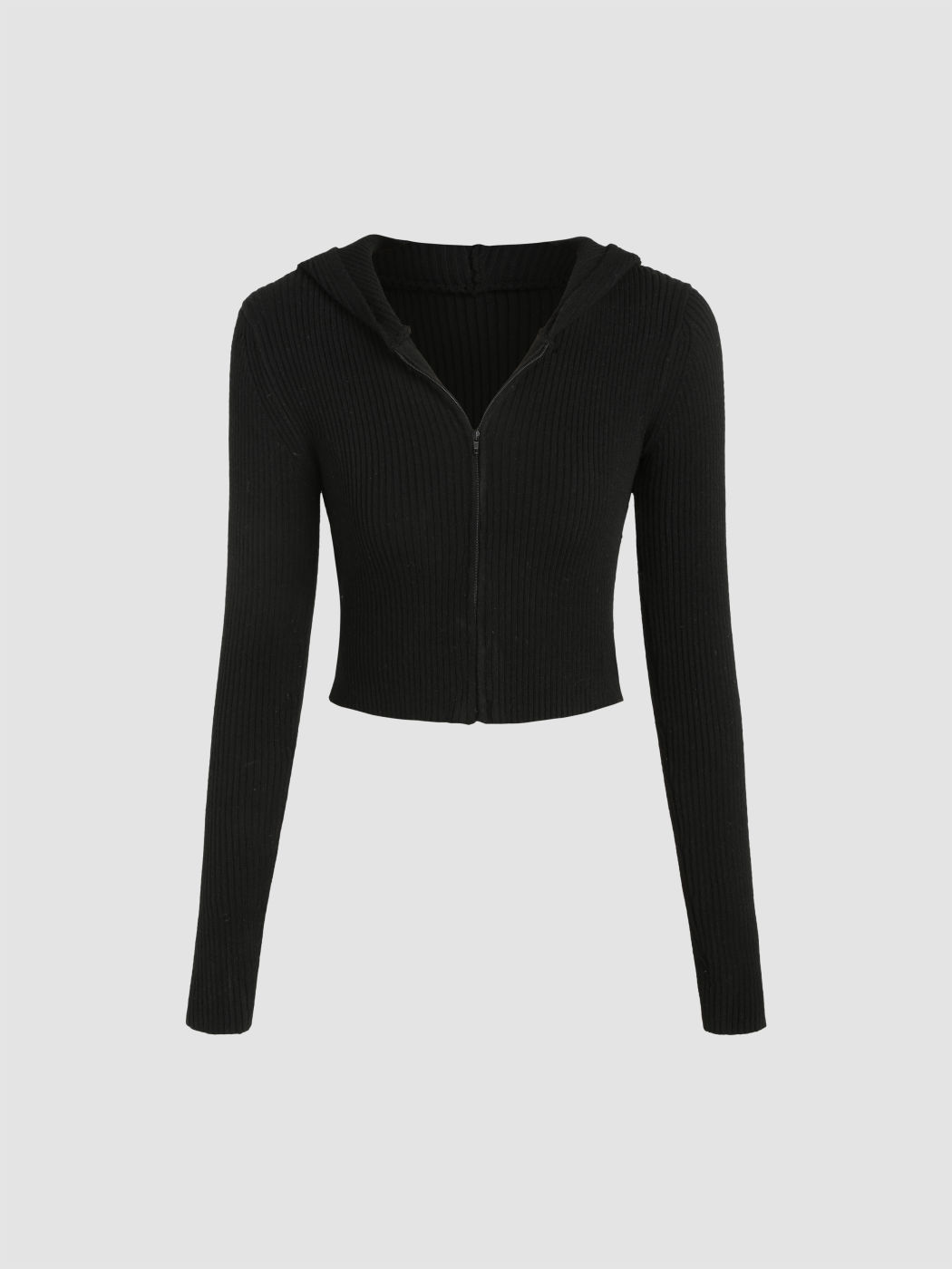 Solid V-neck Zip Up Crop Cardigan - Cider